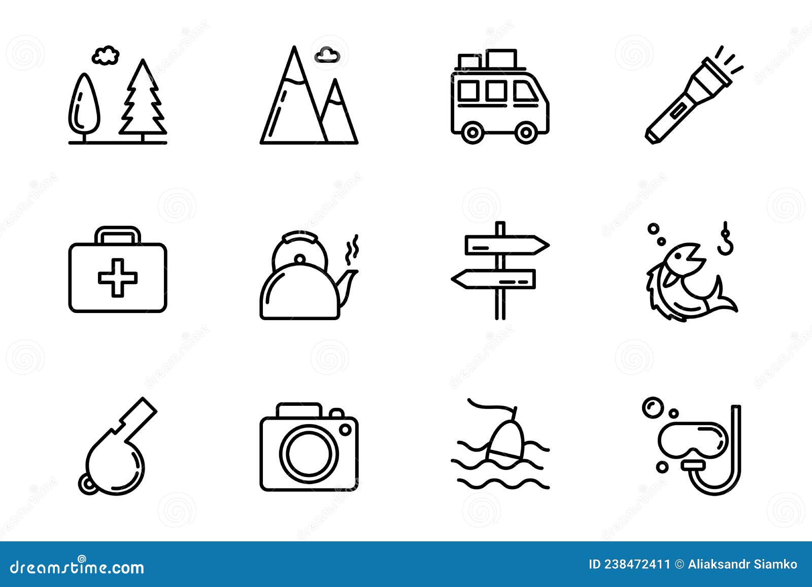Camping Icon Set. Outline Symbol Collection Stock Vector - Illustration ...