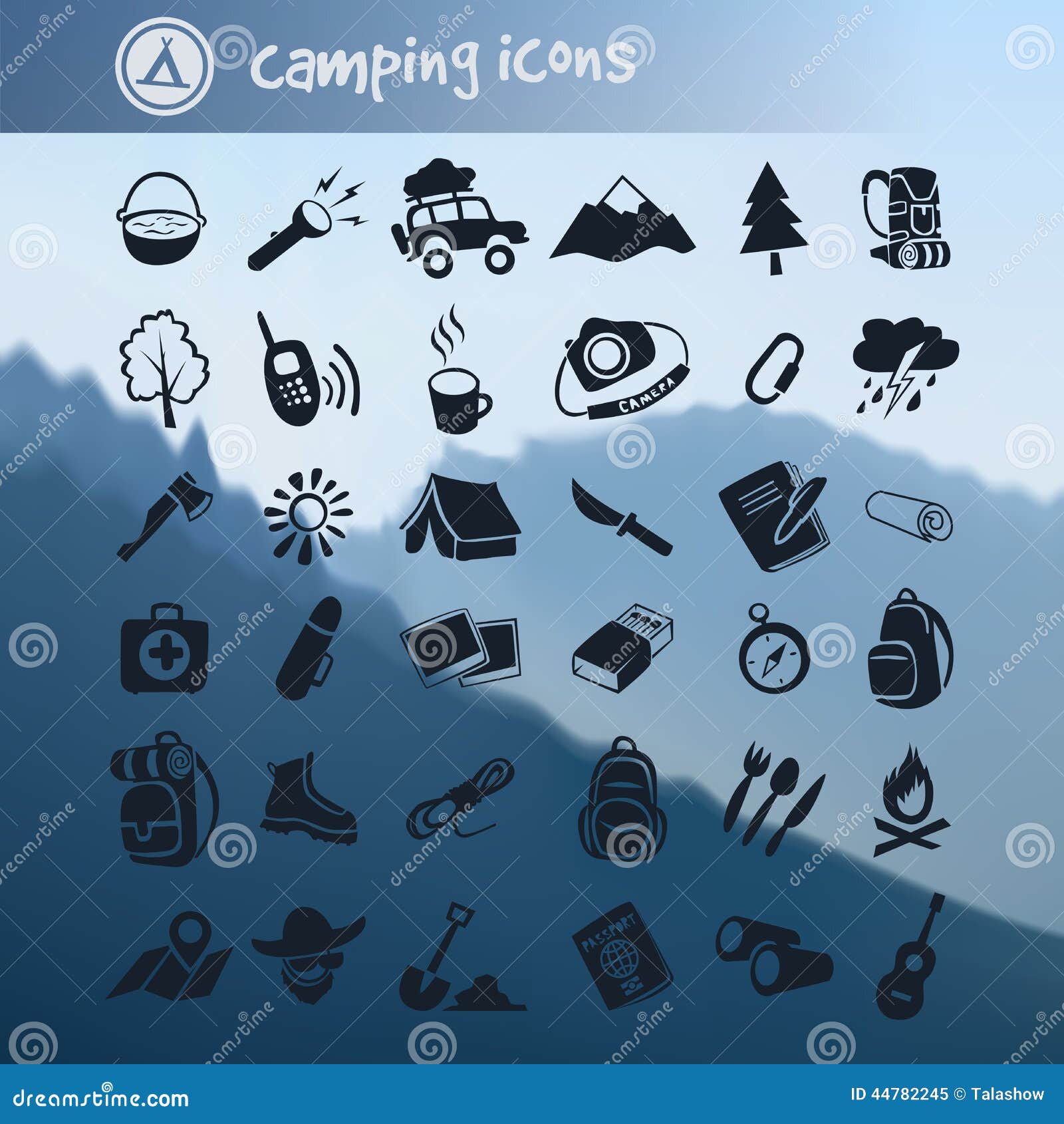 Camping icon set stock vector. Illustration of tent, travel - 44782245