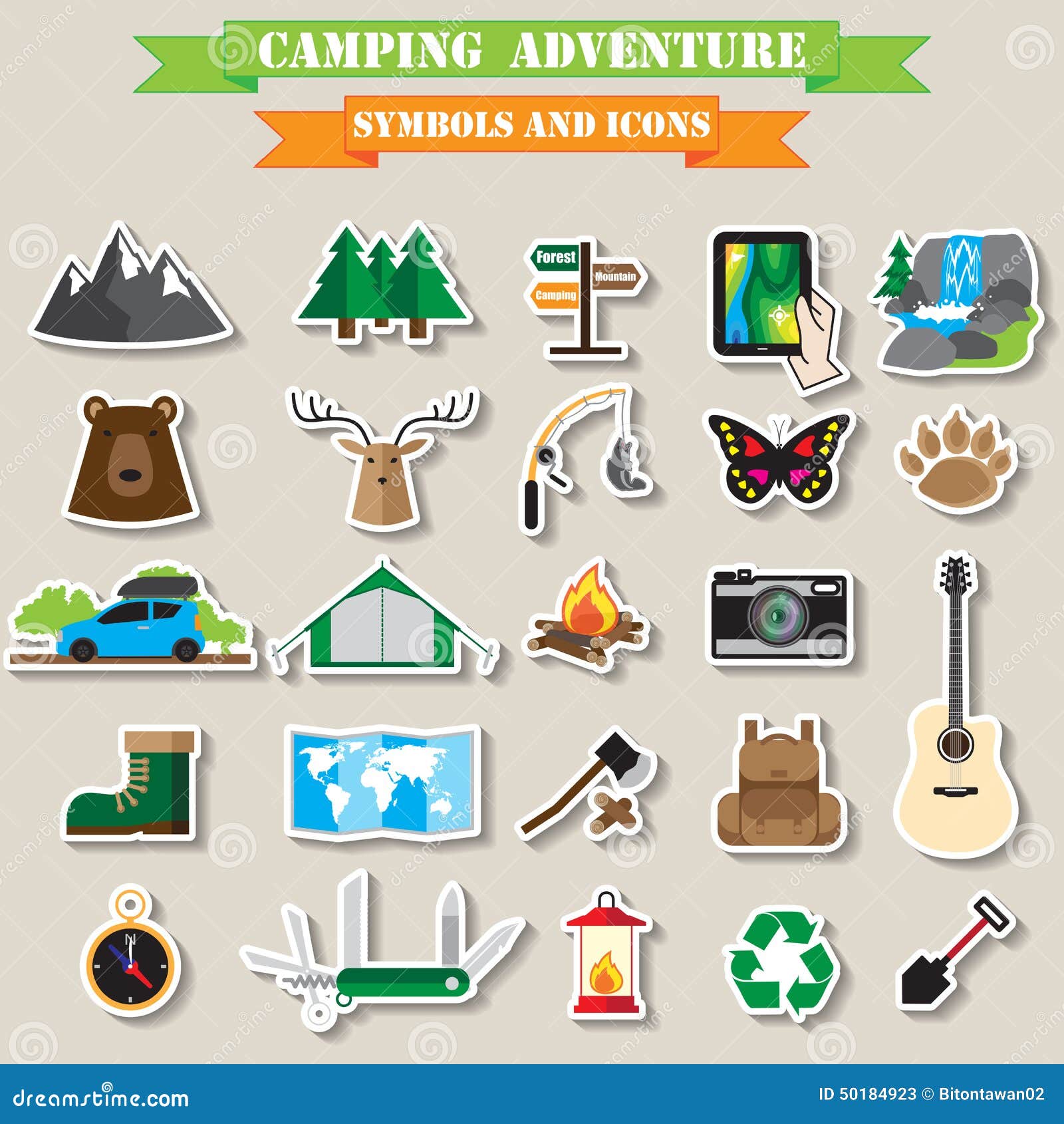 Camping icon set stock vector. Illustration of compass - 50184923
