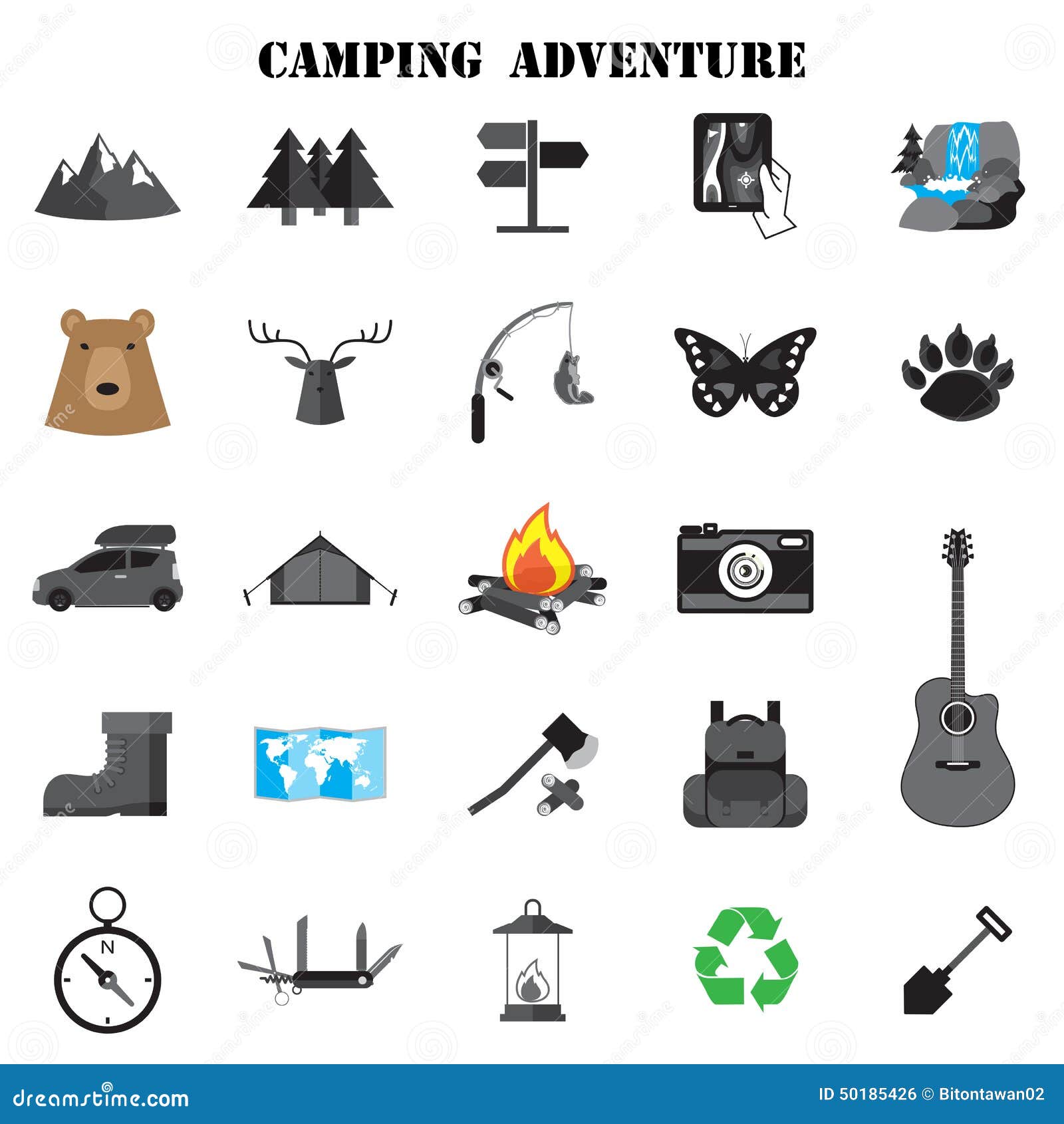 Camping icon set stock vector. Illustration of graphic - 50185426