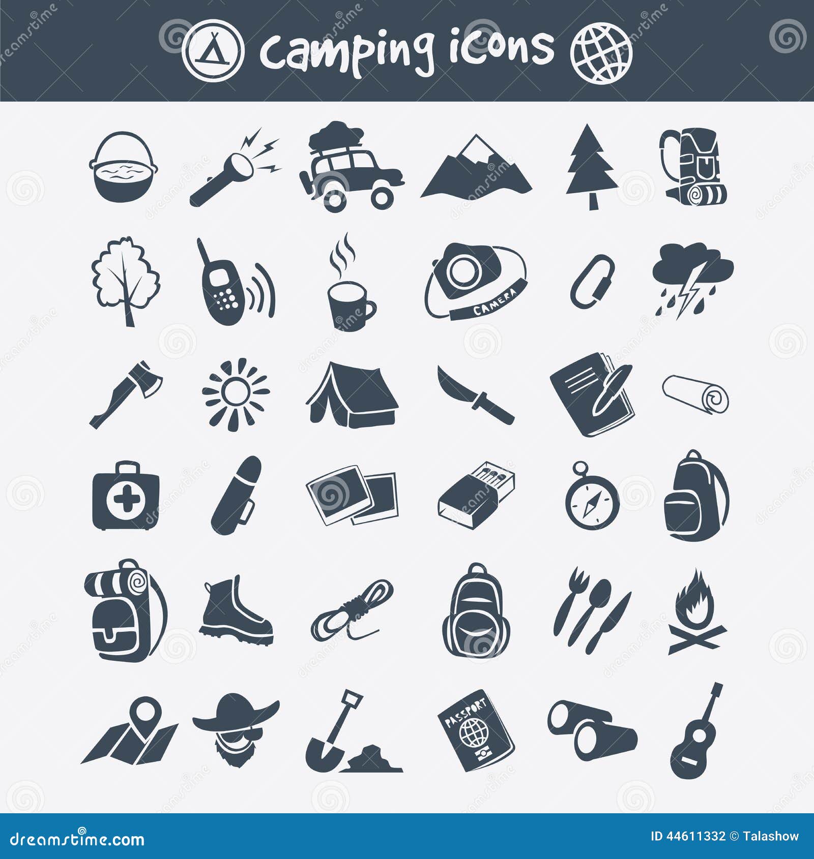 Camping icon set stock vector. Illustration of collection - 44611332