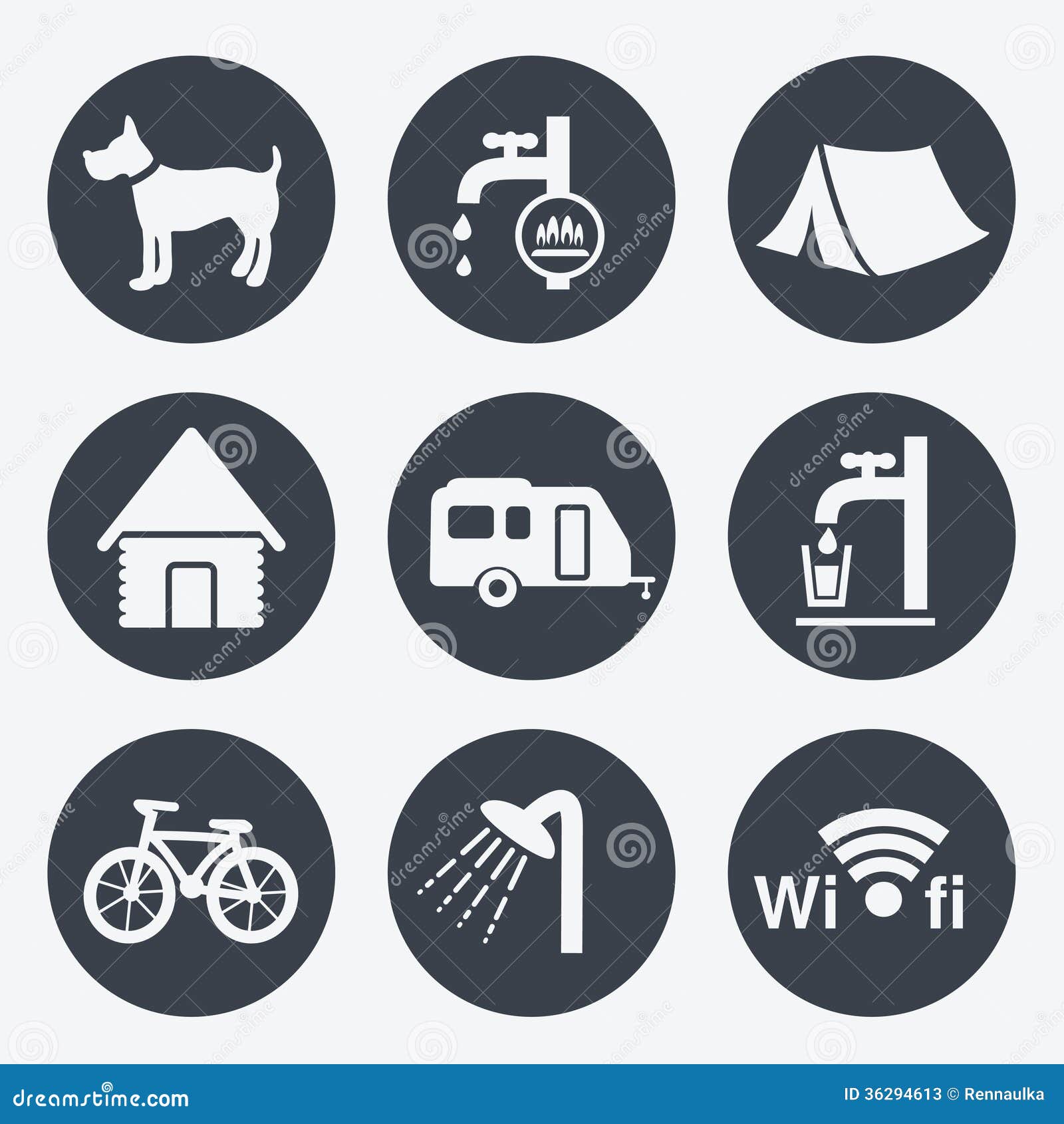 Camping Icons. Camp Site Symbols. Outdoor Adventure Signs. Vector ...