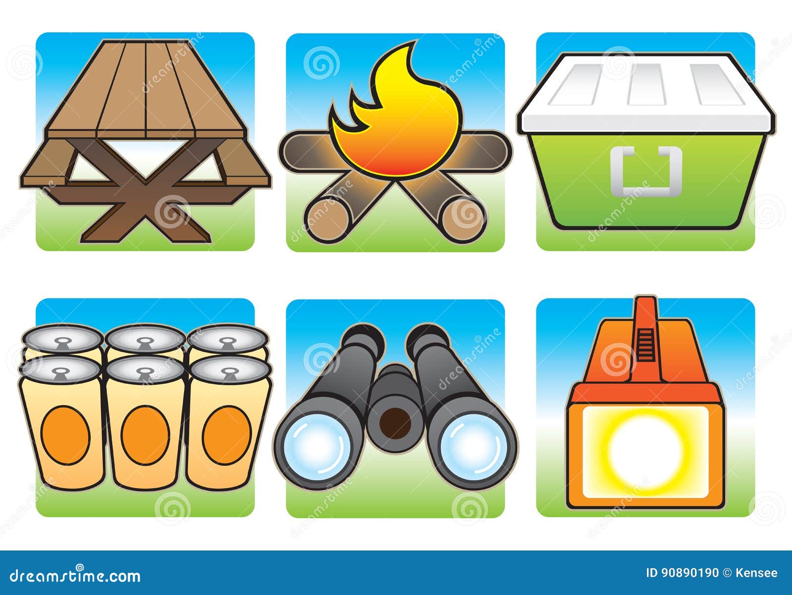 Camping Icons in Color stock vector. Illustration of bench - 90890190