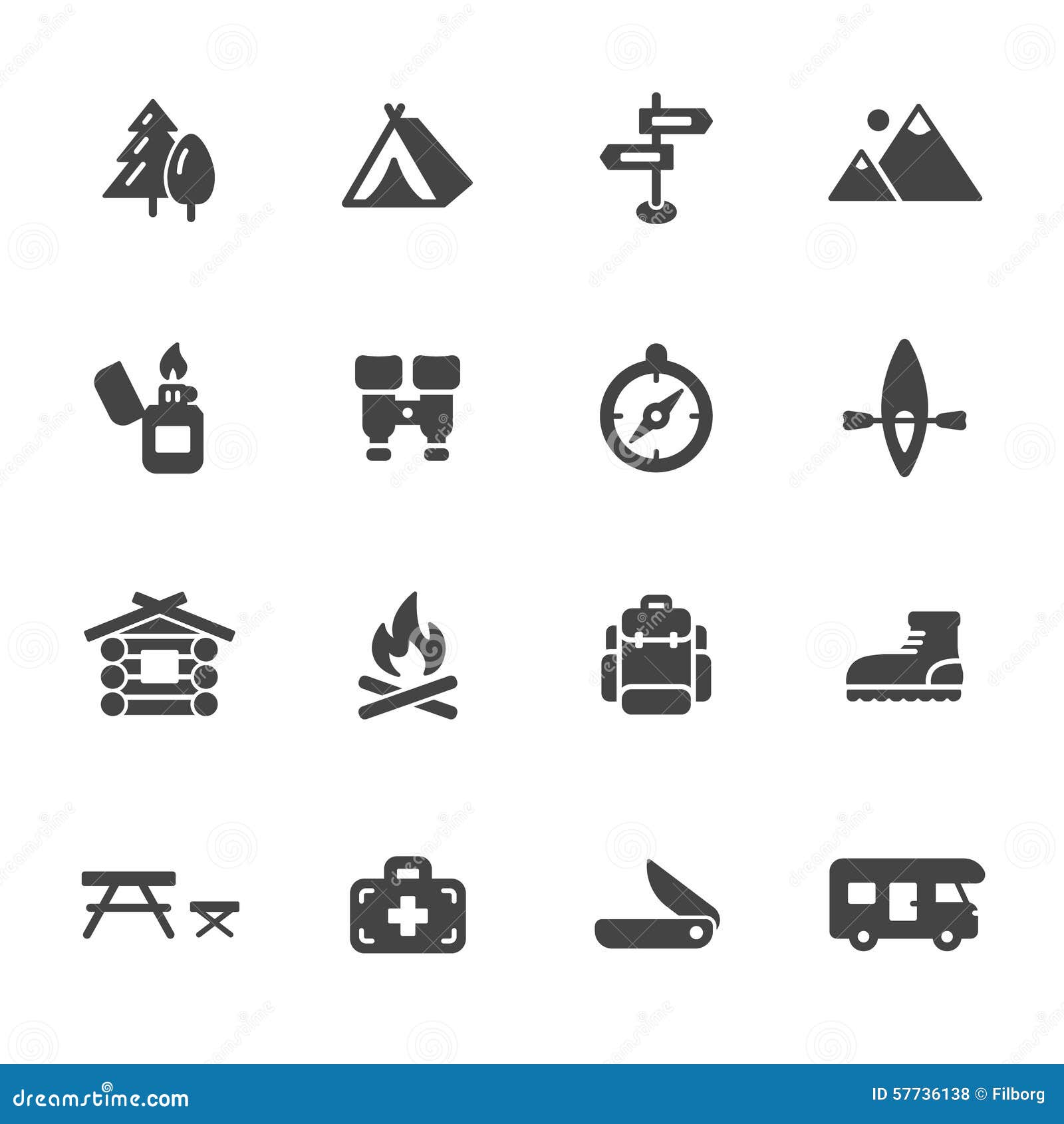Camping Icons stock vector. Illustration of mountain - 57736138