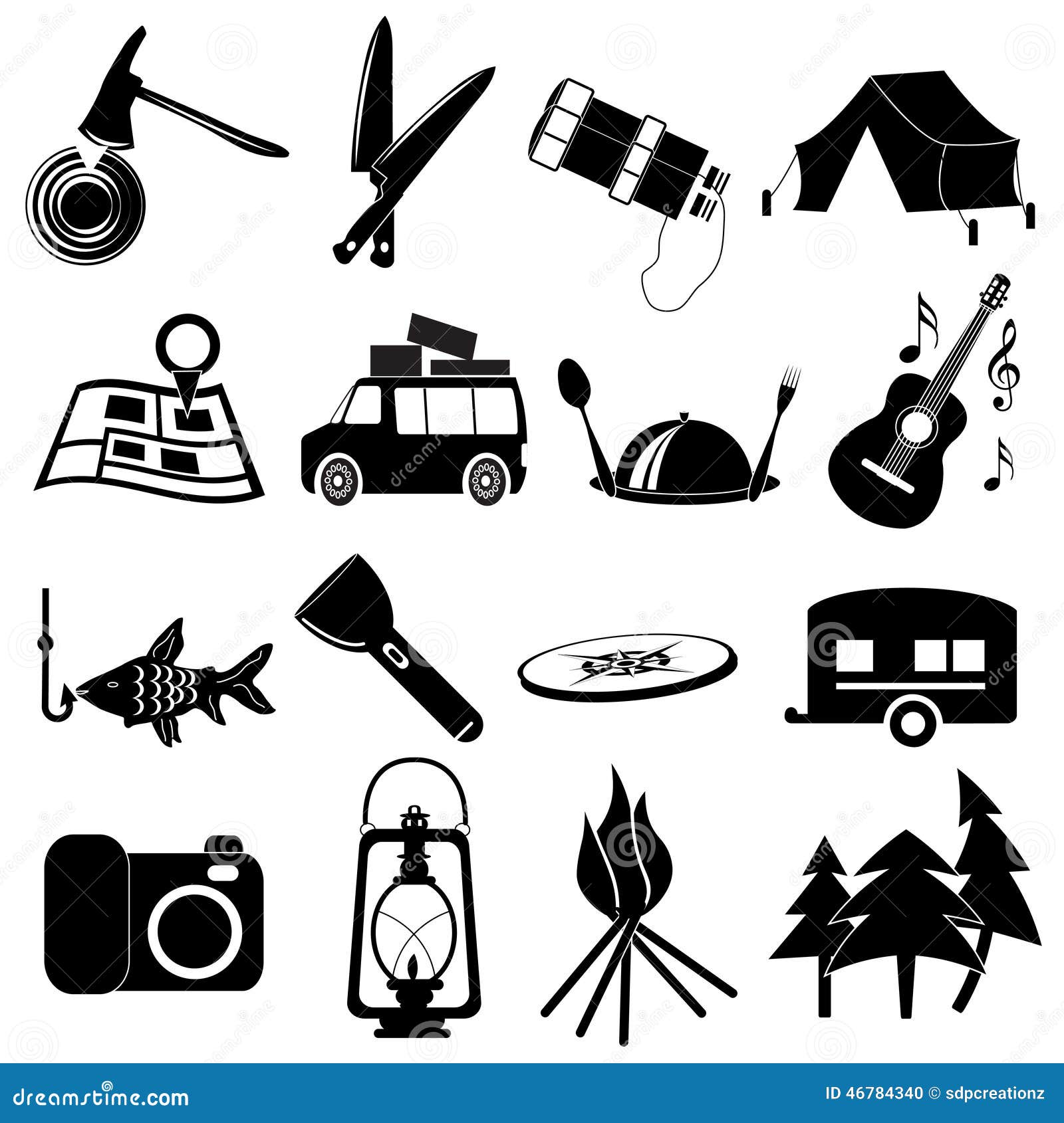 Camping Icons. Camp Site Symbols. Outdoor Adventure Signs. Vector ...