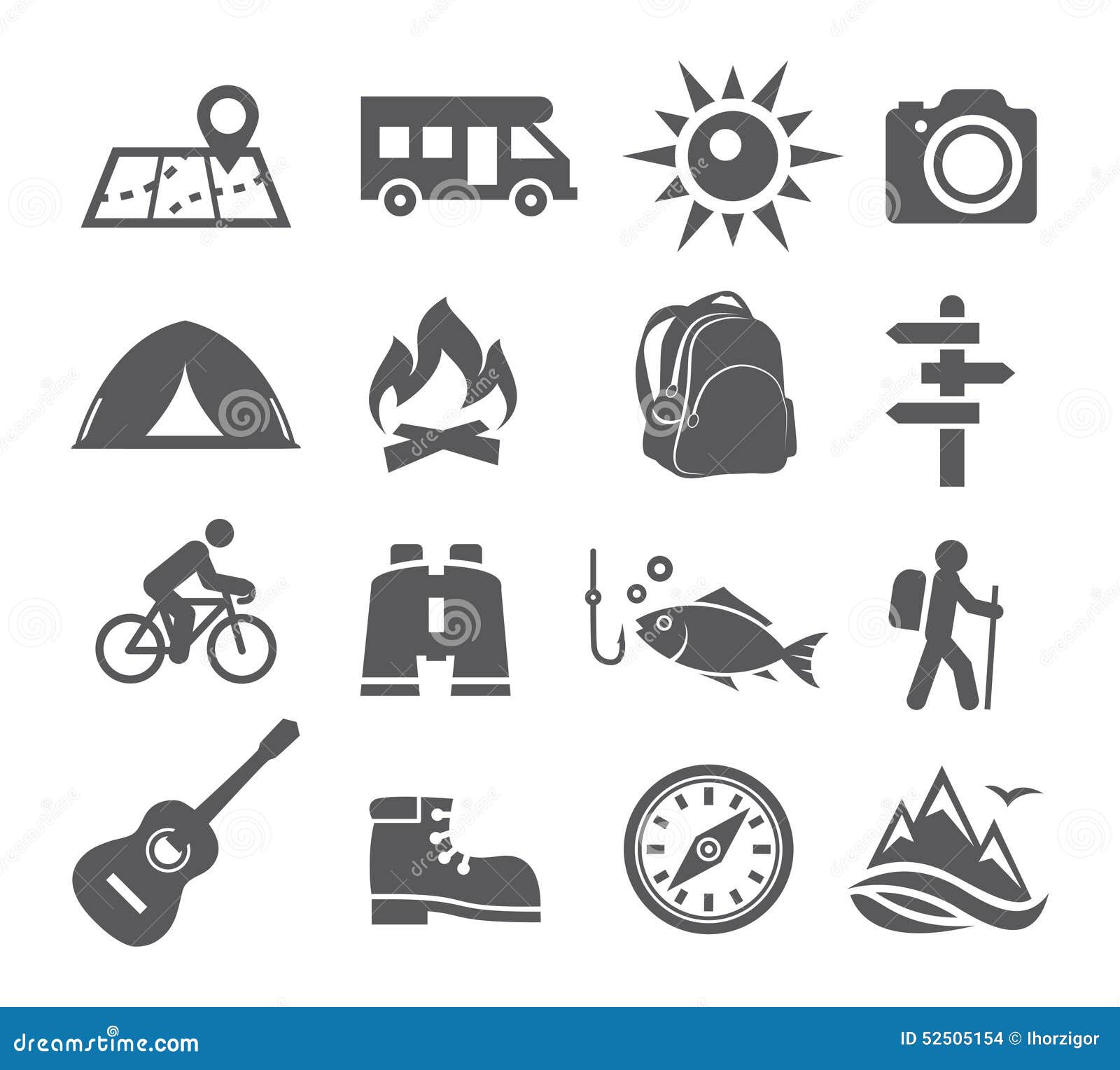 Camping icons stock vector. Illustration of sign, summer - 52505154