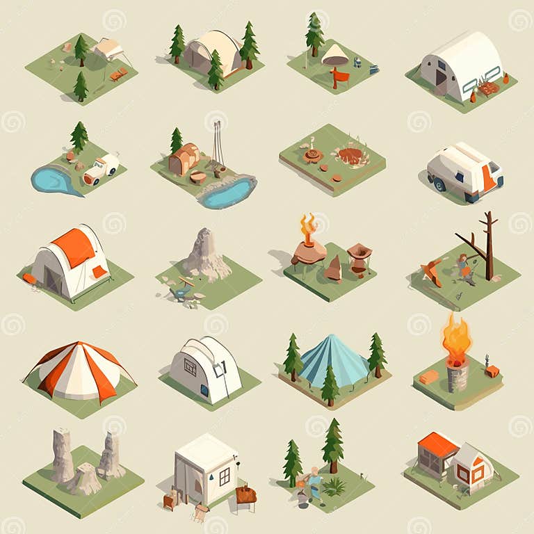 Camping Isometric Vector Set Isolated Illustration Stock Vector - Illustration of symbol ...