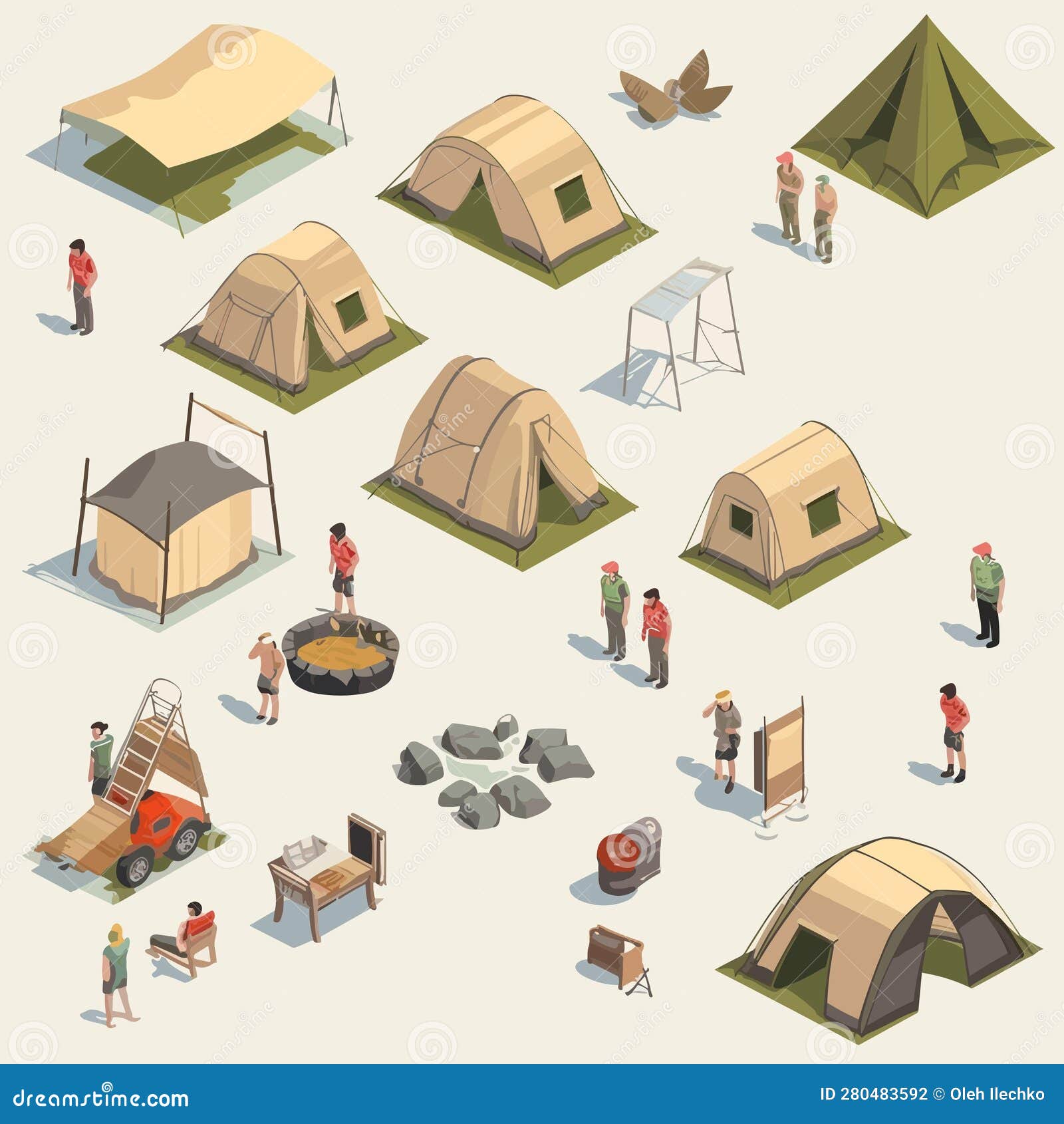 Camping Isometric Vector Set Isolated Illustration Stock Vector ...