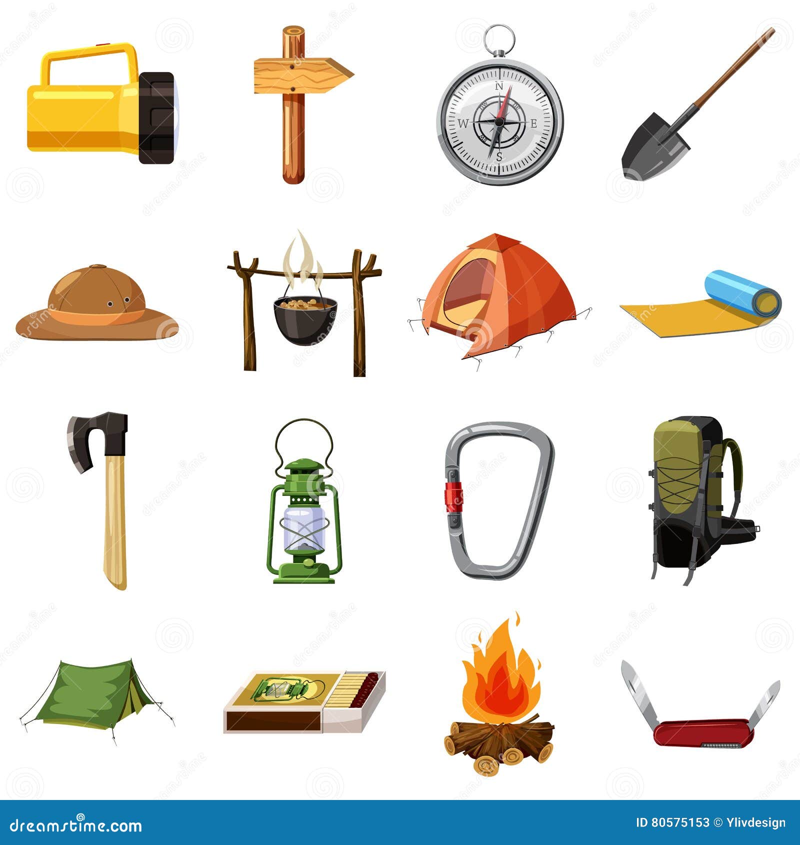 Camping Items. Colored Design Template With Camping Exploring Set Tent ...