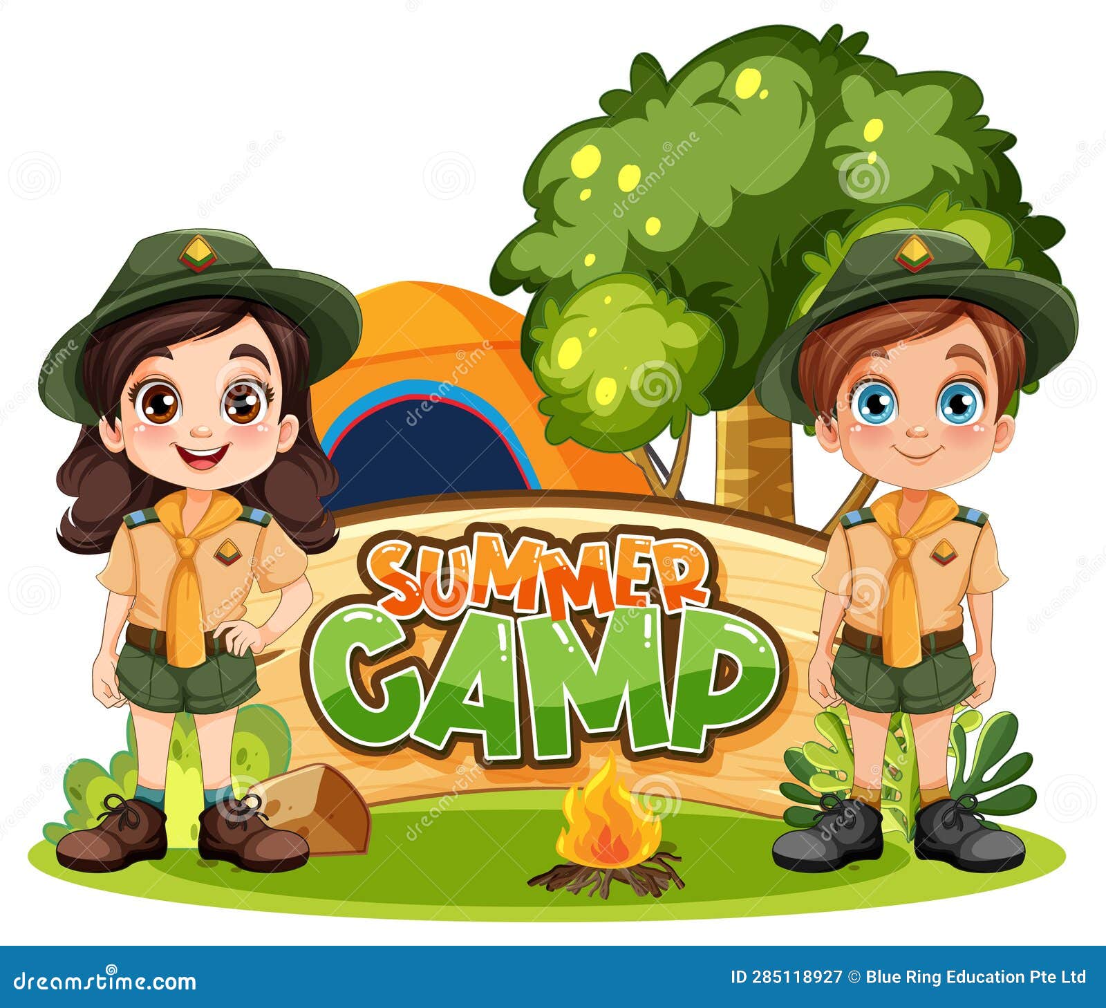 Camping Kid Cartoon Character with Tent Stock Vector - Illustration of ...