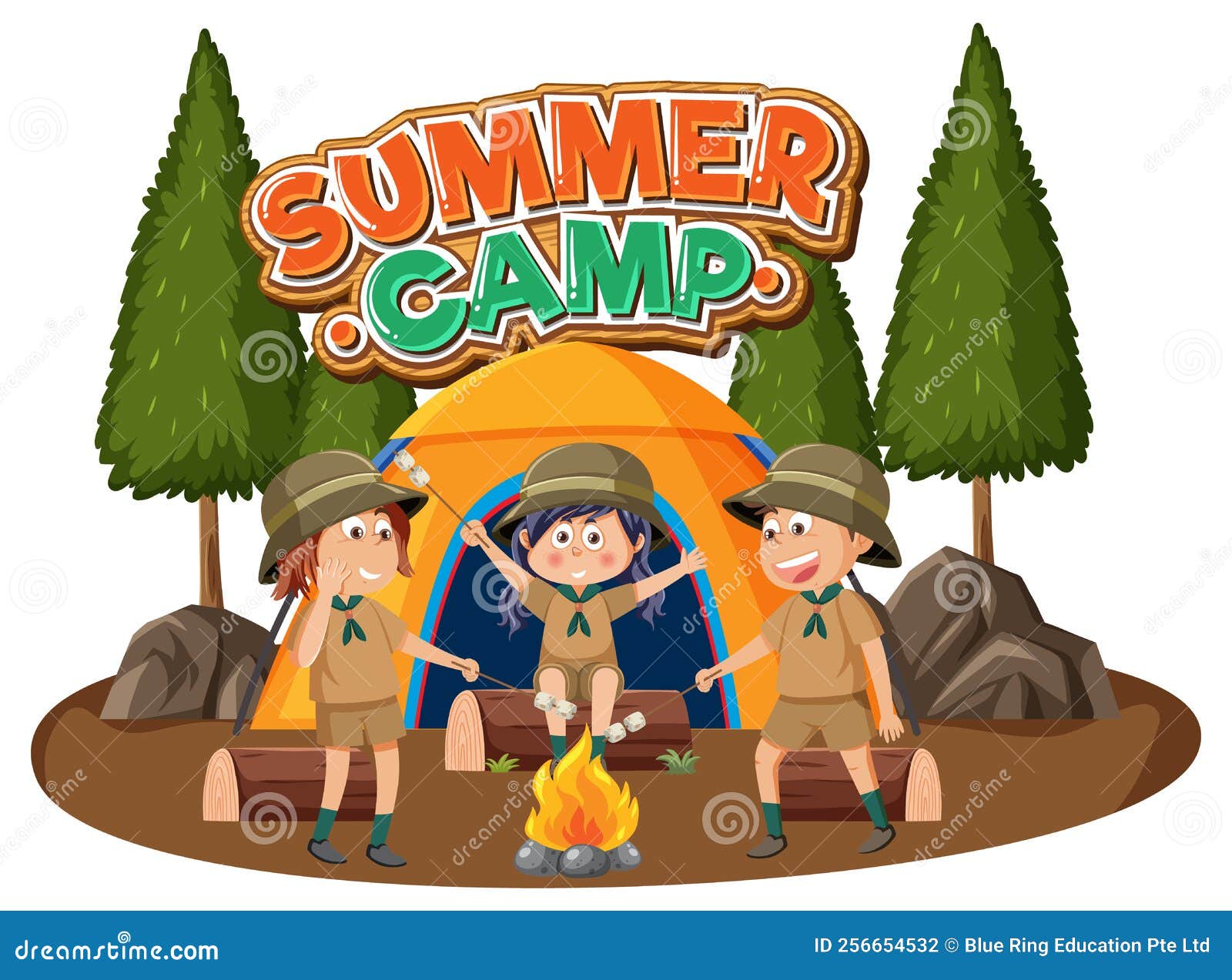 Camping Kids in Cartoon Style Stock Vector - Illustration of cute ...