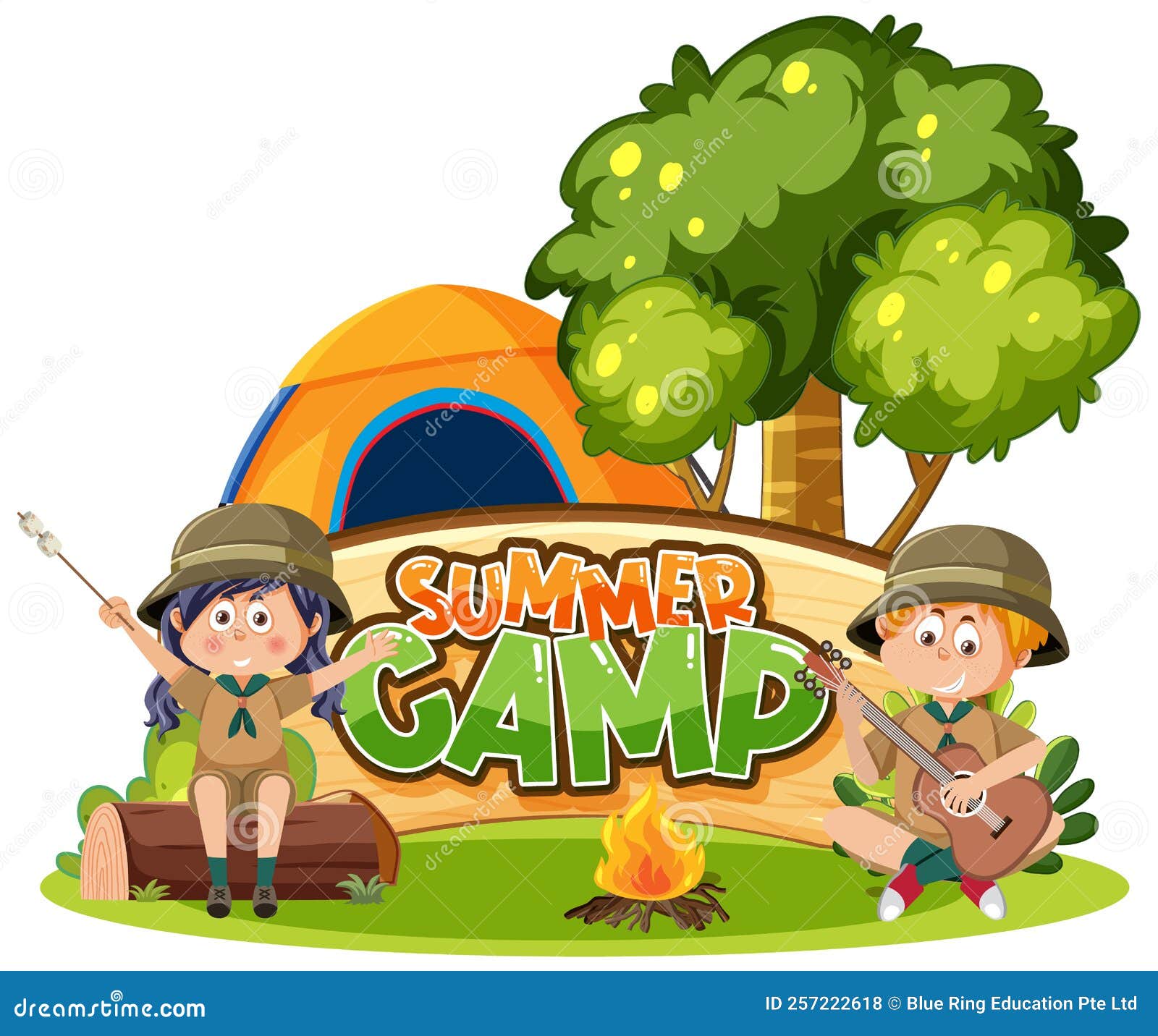 Camping Kids in Cartoon Style Stock Vector - Illustration of children ...