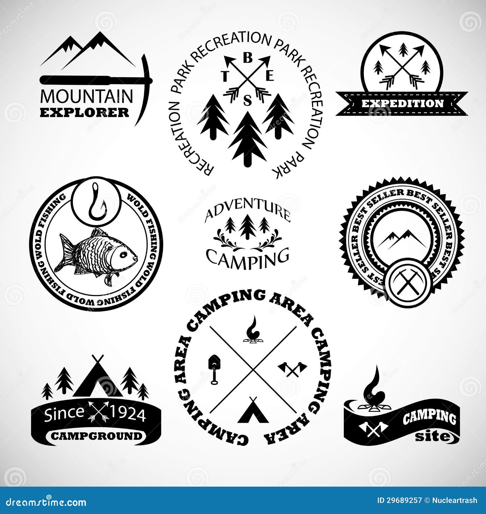 Camping labels set. stock vector. Illustration of nature - 29689257