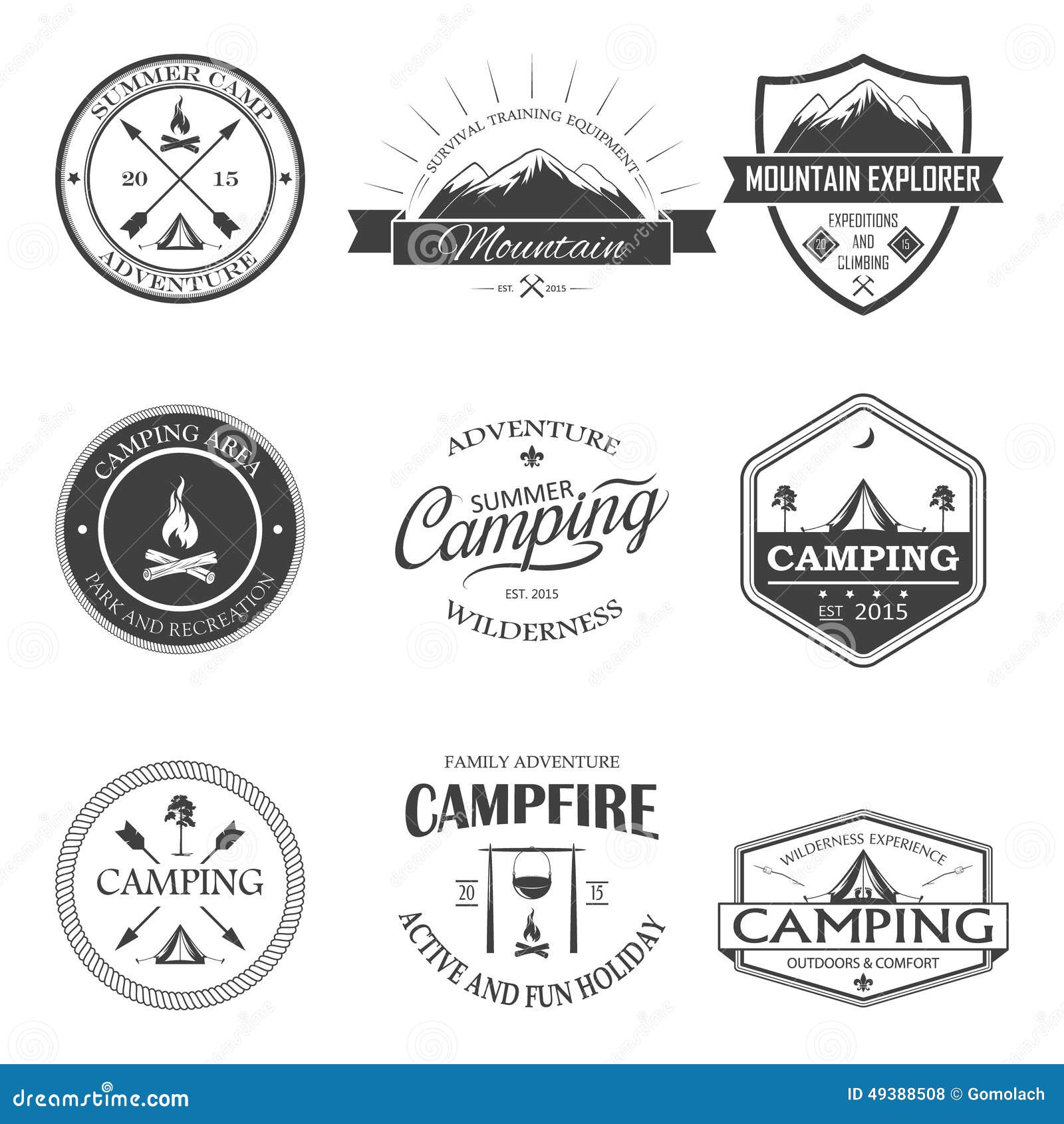 Camping labels set stock vector. Illustration of nostalgia - 49388508