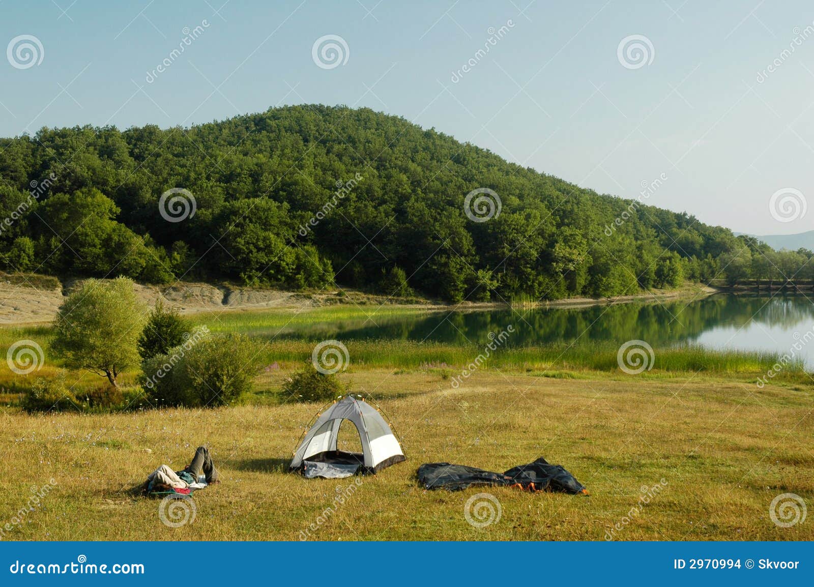 Camping by lakeside stock photo. Image of grass, lake - 2970994