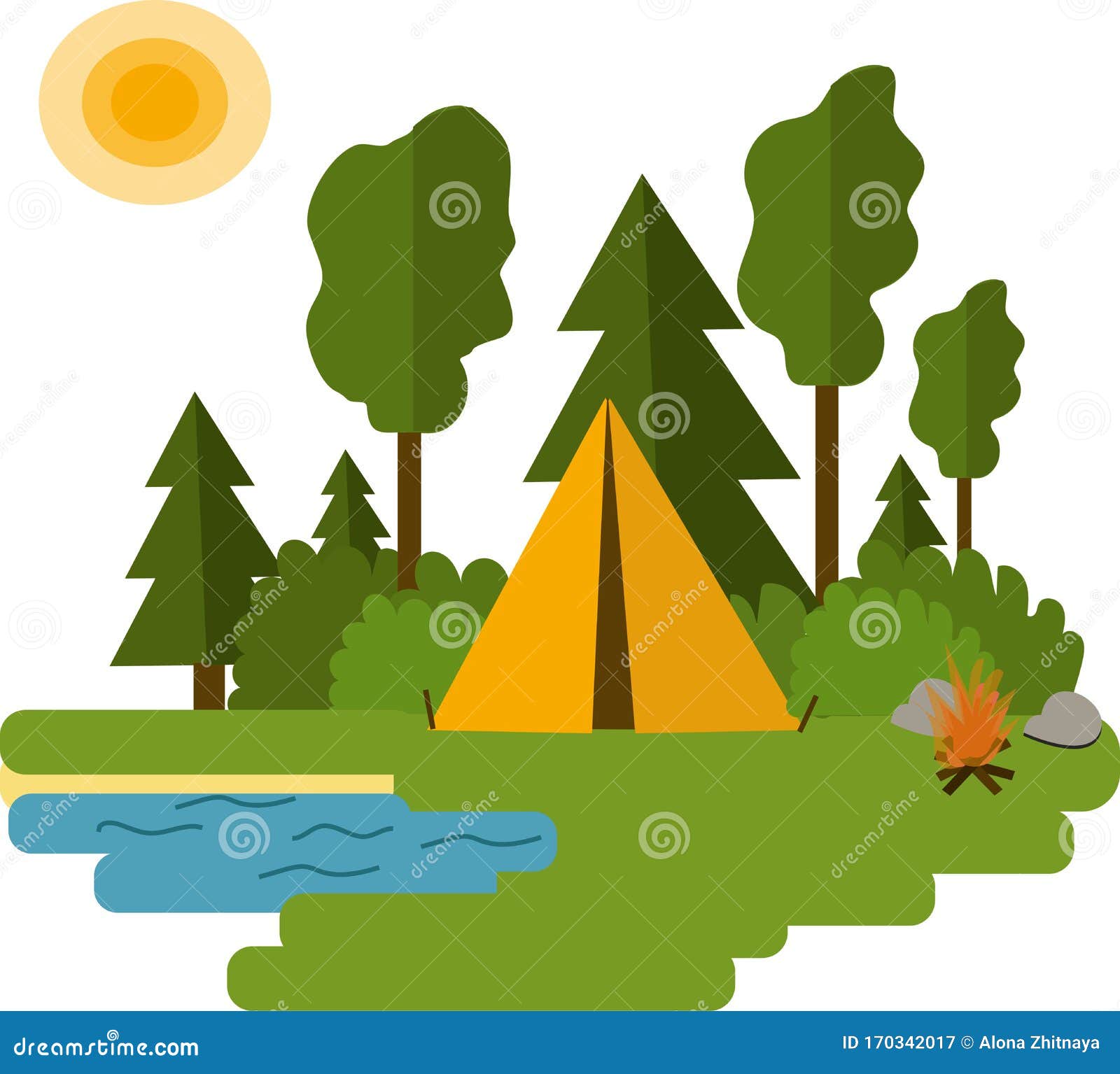 Camping Landscape in Simple Flat Design in Vector. Stock Vector ...