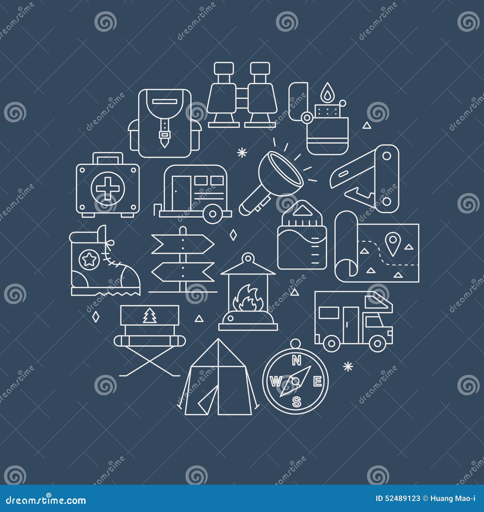 Camping Line Icon Circle Set Stock Vector - Illustration of vector ...