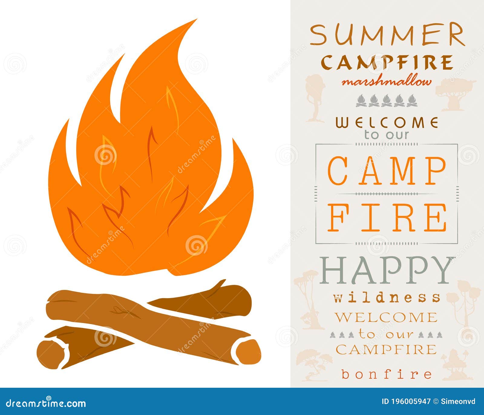 Camping Logo. Simple Campfire. Bonfire with Firewood. Lettering for ...