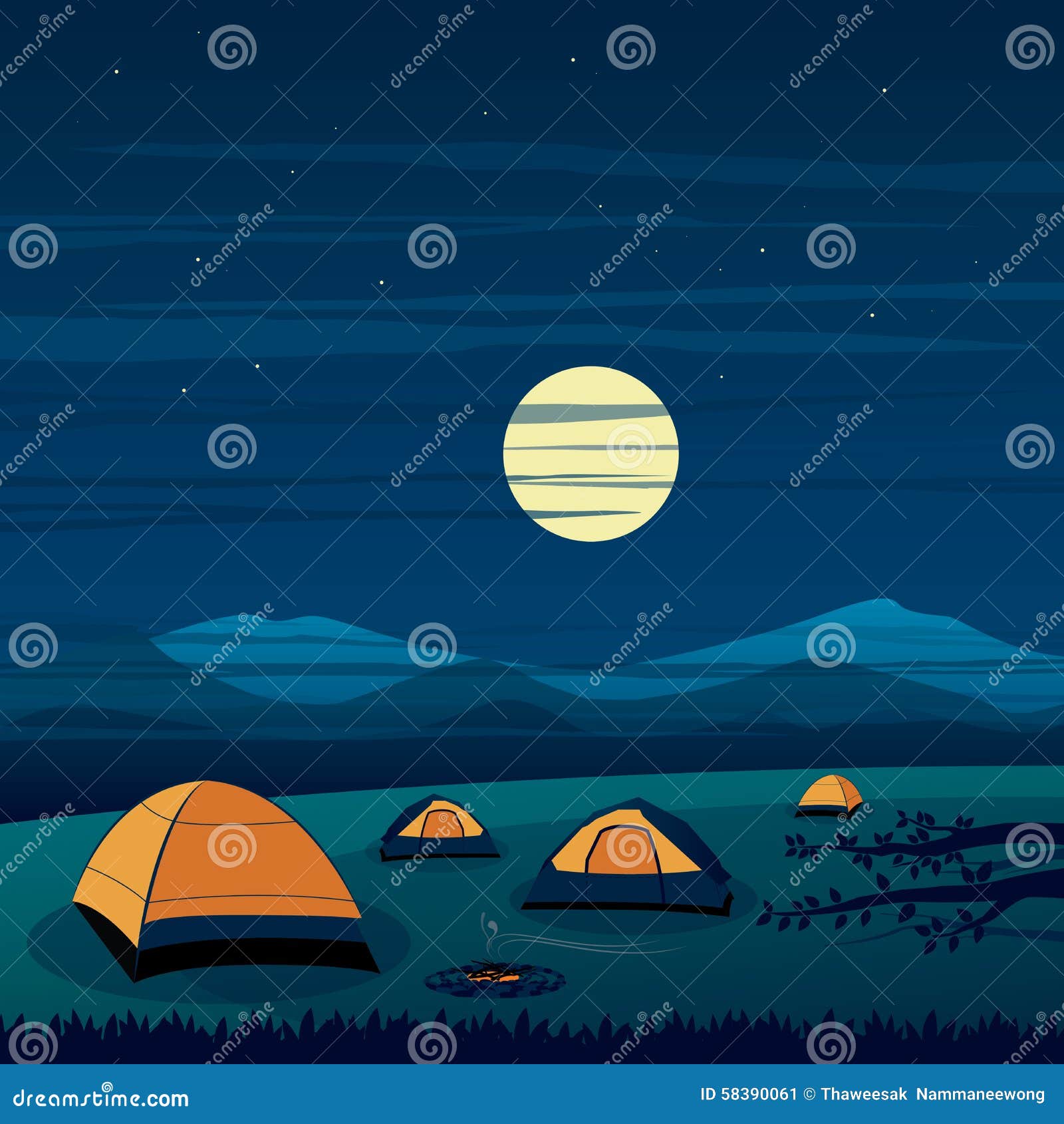 Camping on the Mountain Night Scene Stock Vector - Illustration of ...