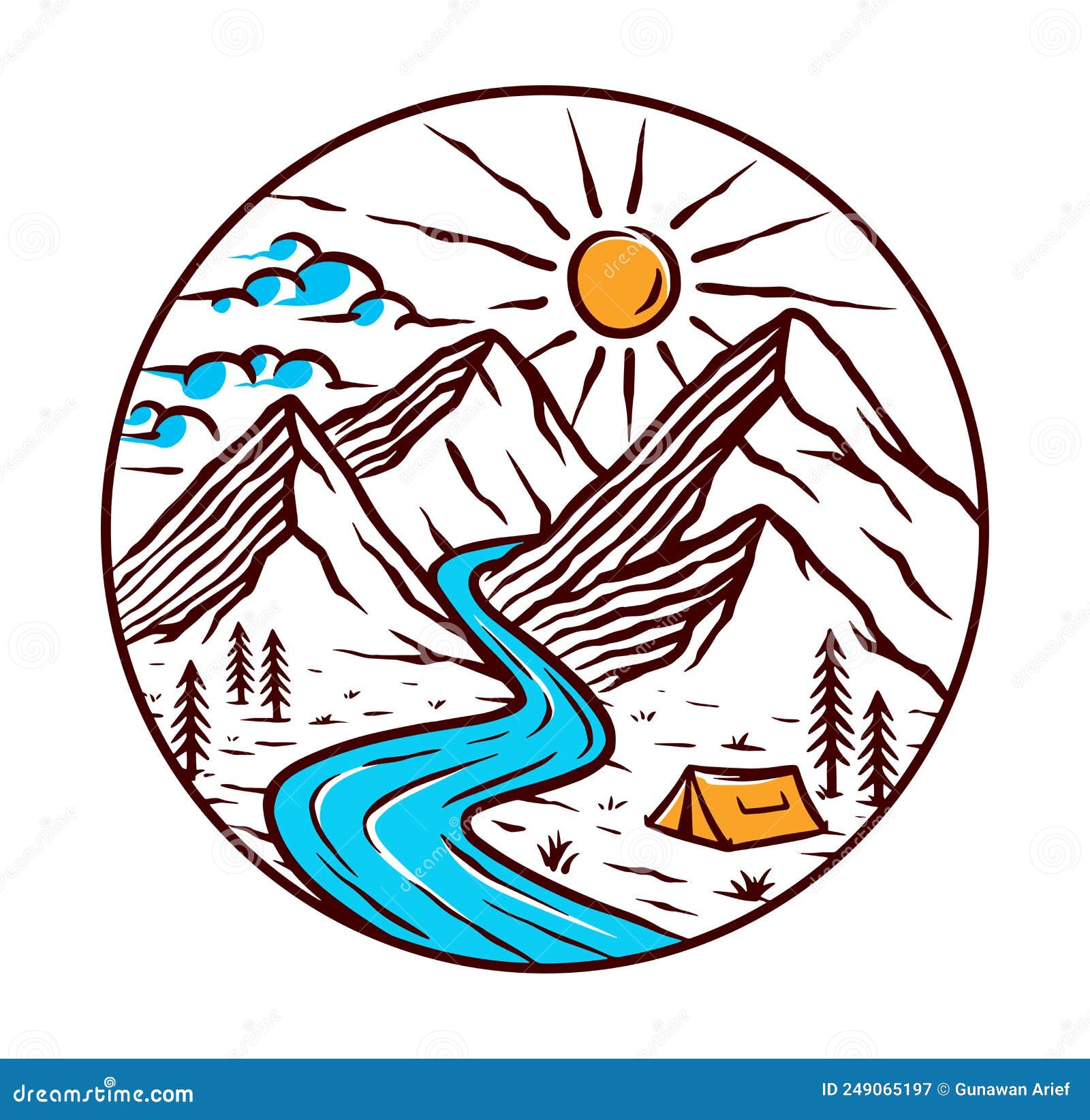 Camping on the Mountain Vector Illustration Stock Vector - Illustration ...
