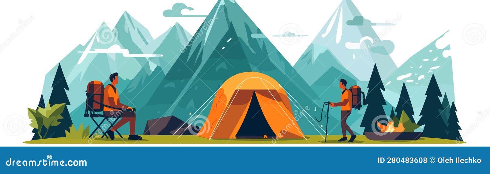 Camping in Mountains Vector Background Illustration Stock Vector ...