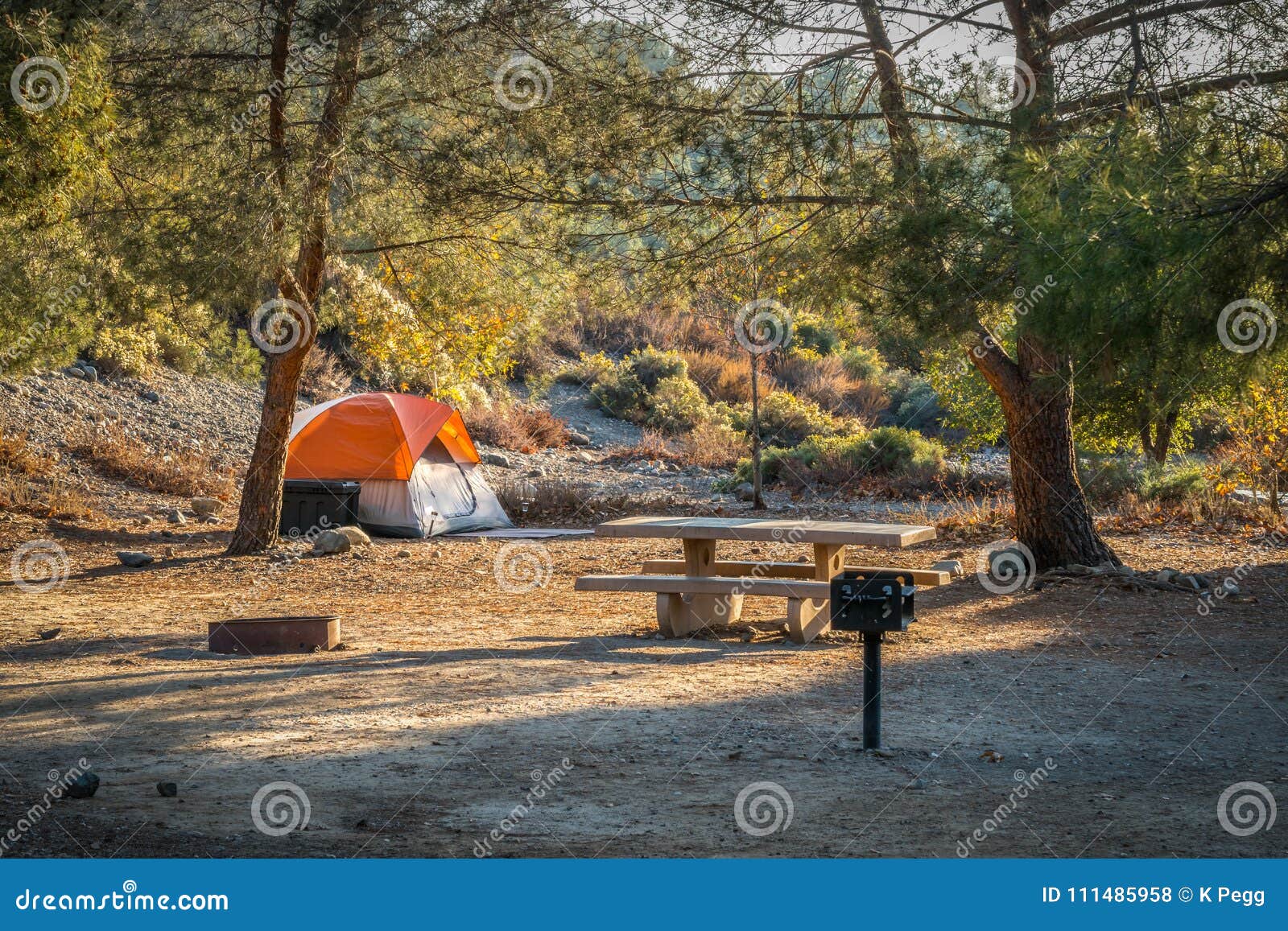 Sunset at the campsite stock photo. Image of alone, nature - 111485958