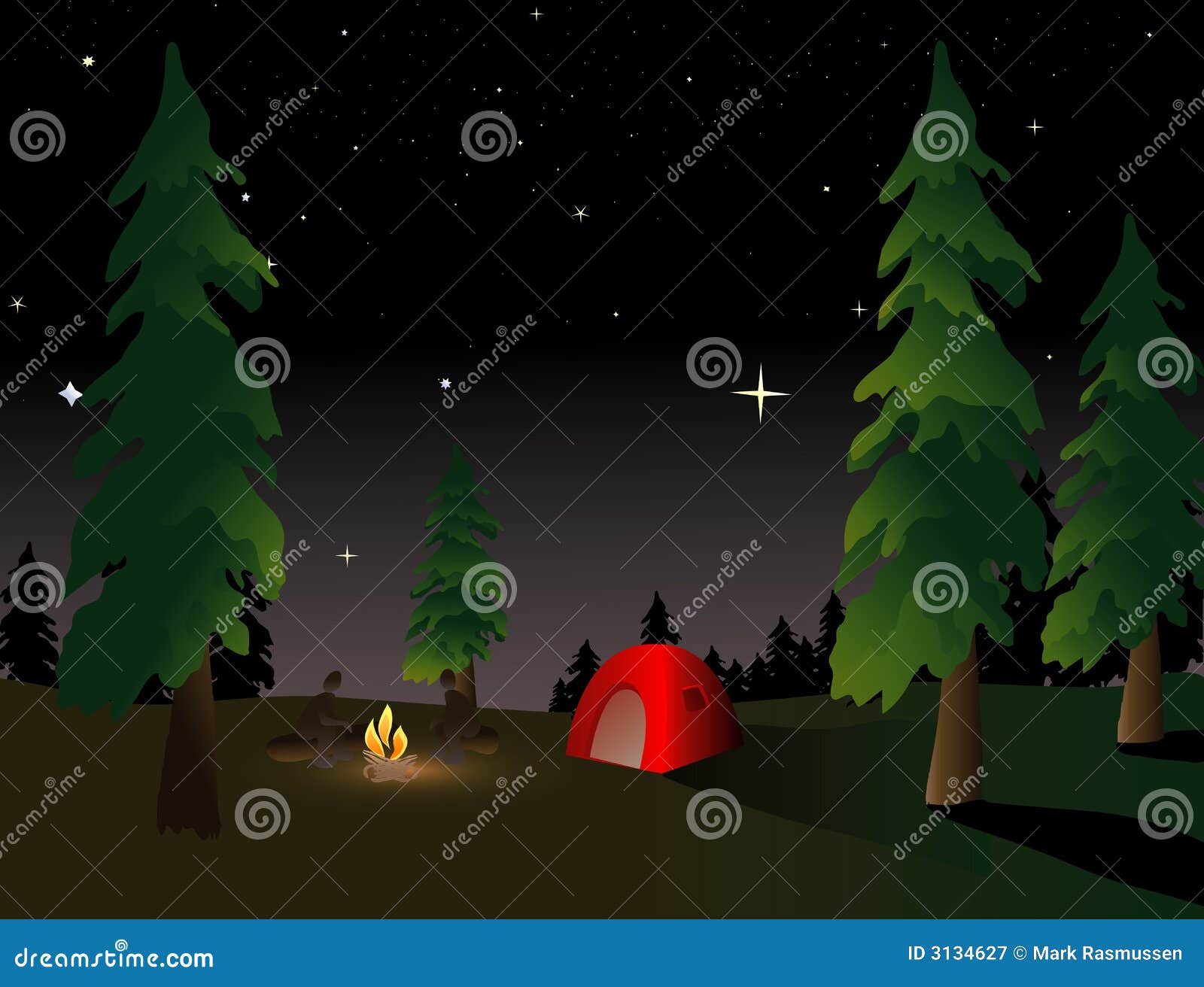 Camping at Night stock vector. Illustration of exploration - 3134627