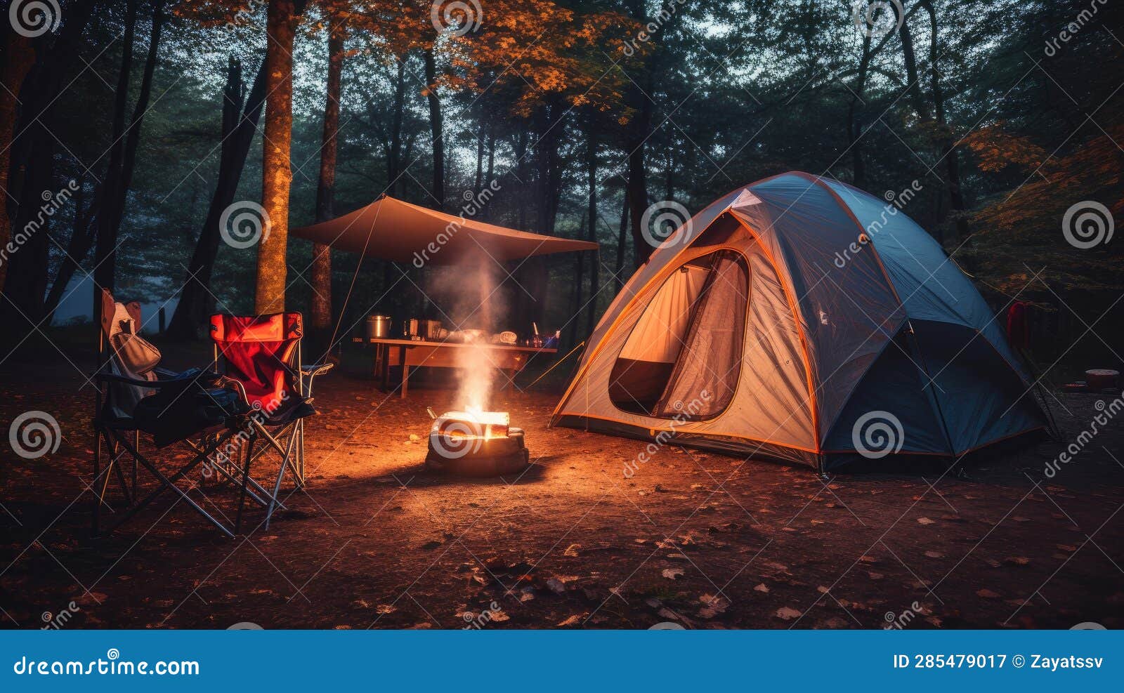 Camping in the Night with Fire Stock Image - Image of hiking, light ...