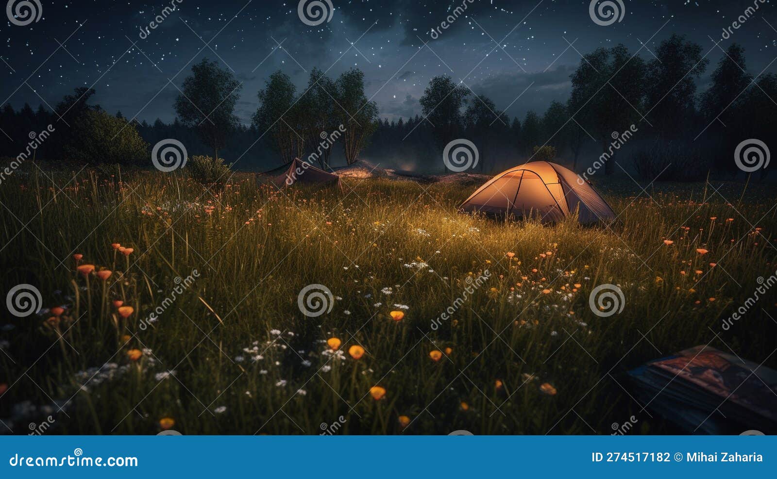 Camping on an Open Field in the Summer. Generative AI 库存例证 - 插画 包括有 自由 ...