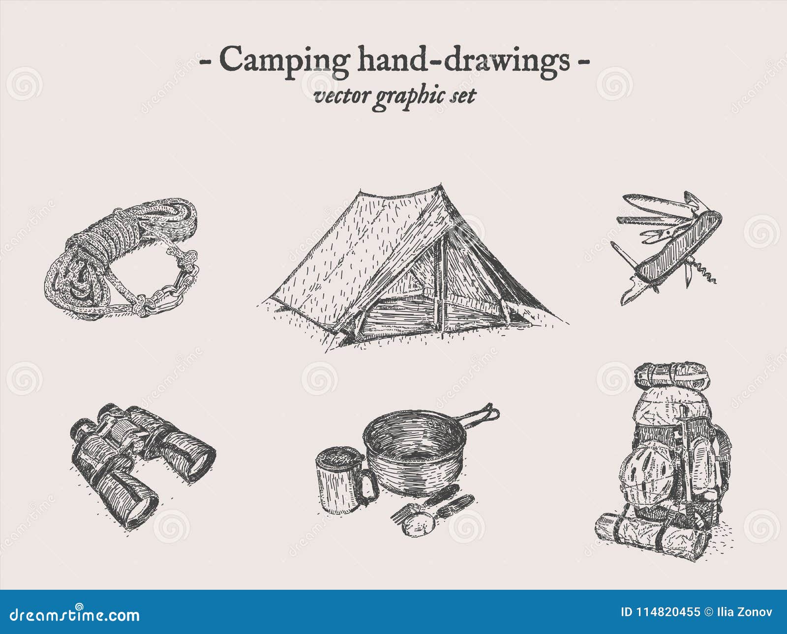 Camping Outdoor Scene Seamless Vector Background Glamping Pattern