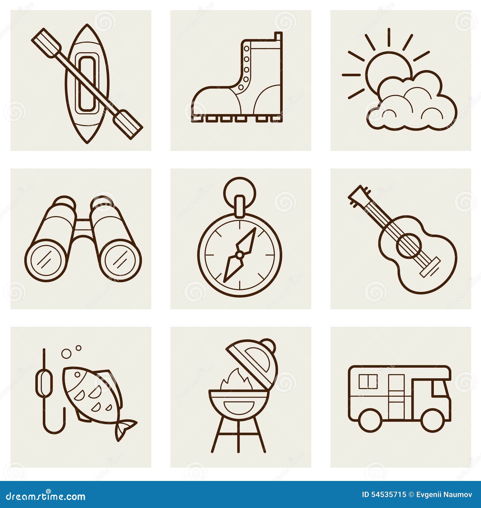 Camping and Outdoor Outline Icons Stock Vector - Illustration of ...