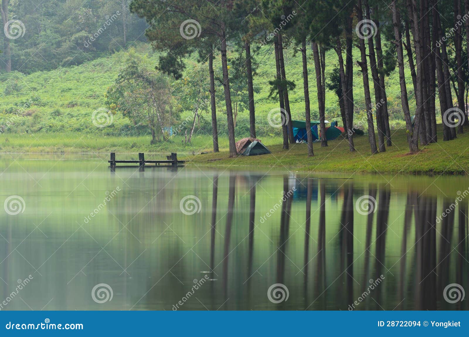 Camping at Pang Ung. Beautiful Forest Lake in the Morning Stock Photo ...