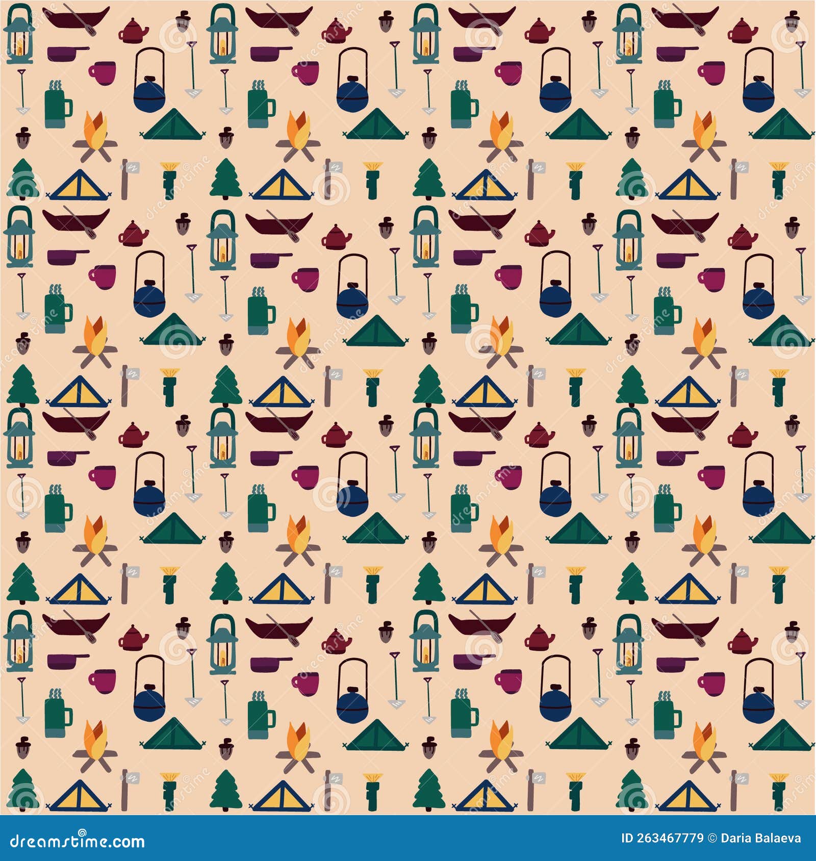 Camping Pattern Hiking Nature Print Stock Vector - Illustration of ...