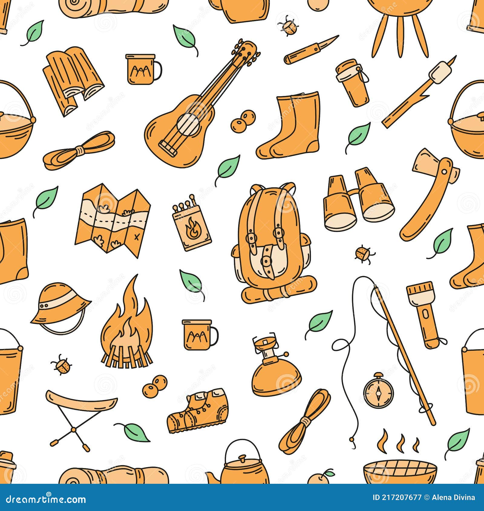 Camping pattern 1 stock vector. Illustration of hatchet - 217207677