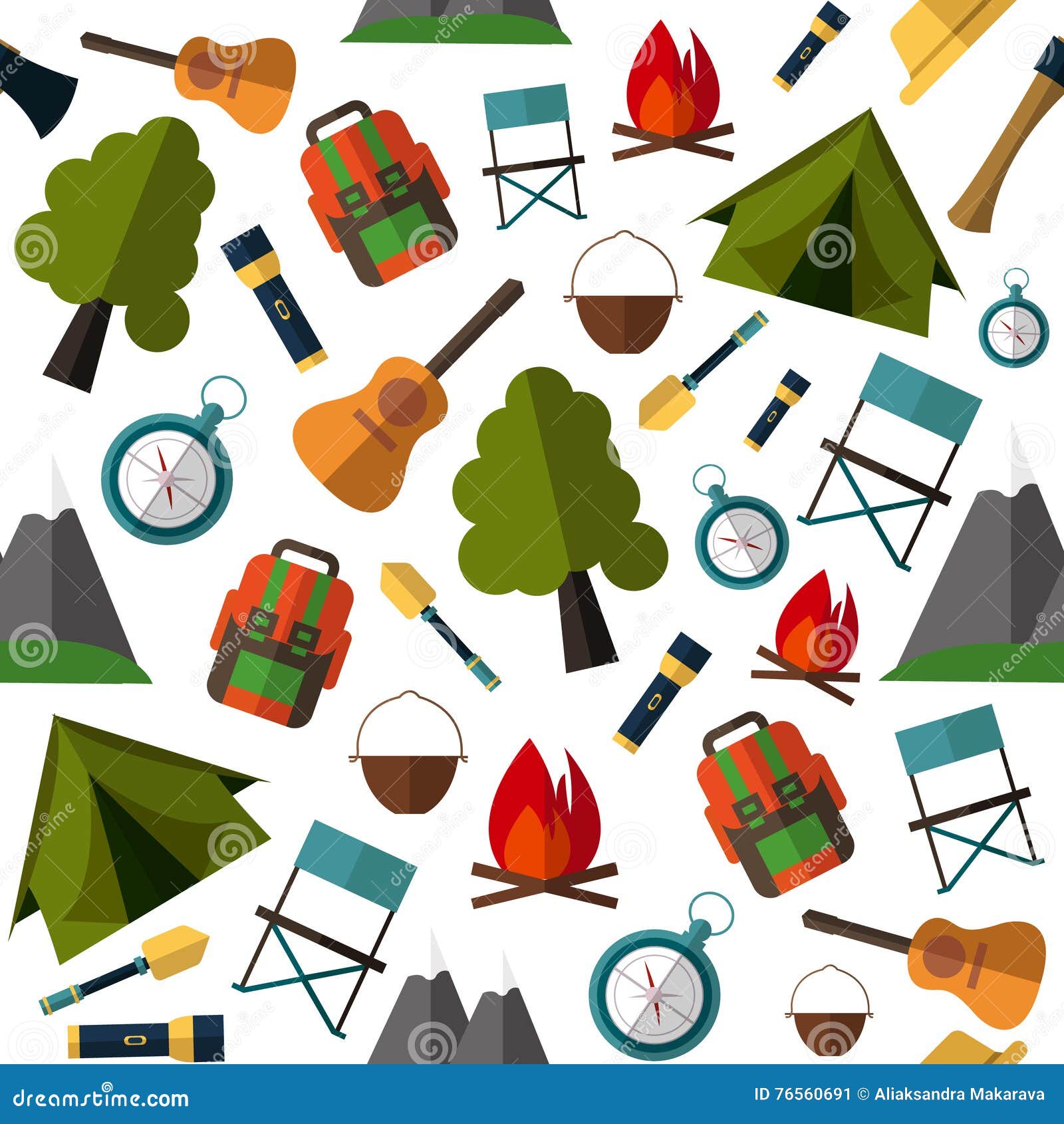Camping Pattern. Tent, Map, Compass, Backpack, Stock Vector ...