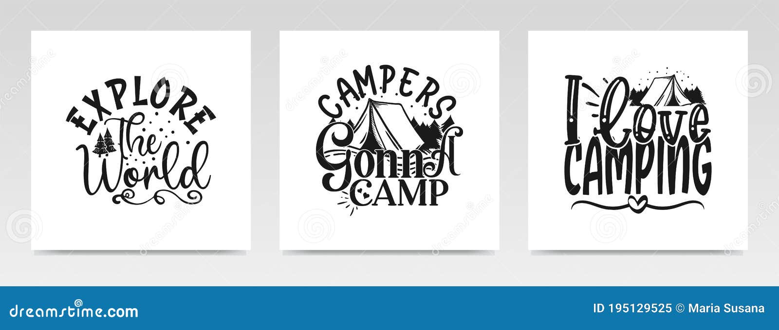 Camping Quotes Letter Typography Set Illustration Stock Vector ...