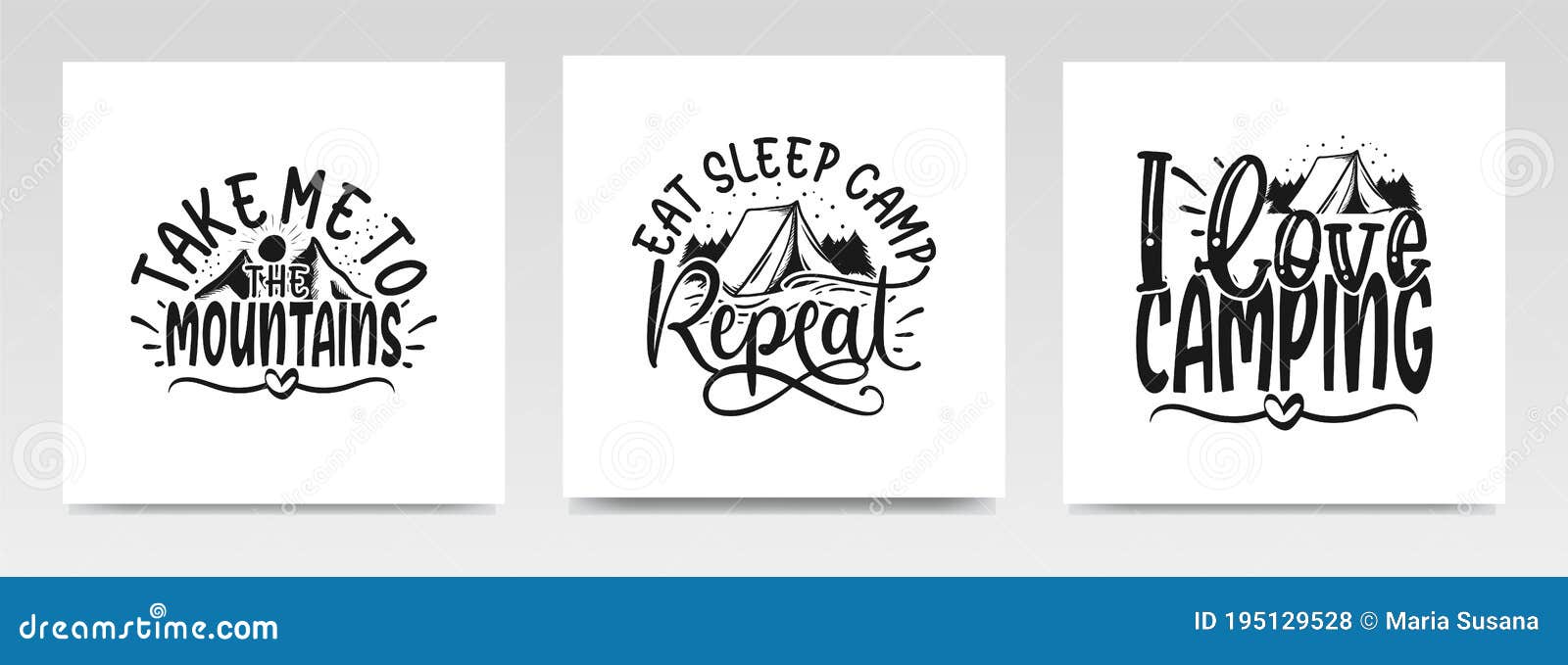 Camping Quotes Letter Typography Set Illustration Stock Vector ...