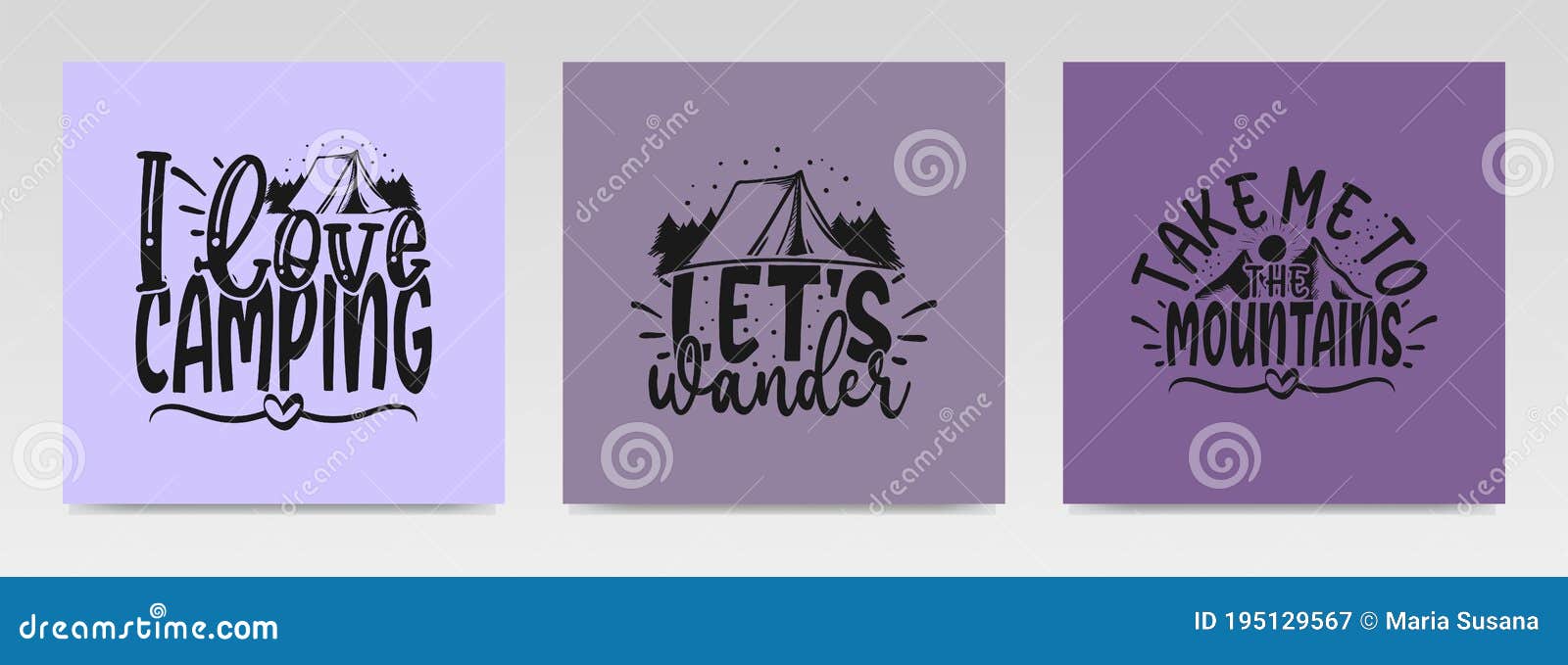 Camping Quotes Letter Typography Set Illustration Stock Vector ...