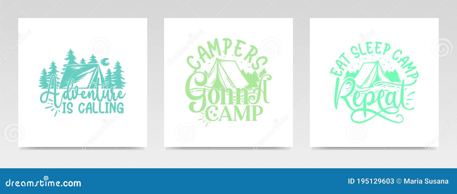 Camping Quotes Letter Typography Set Illustration Stock Vector ...