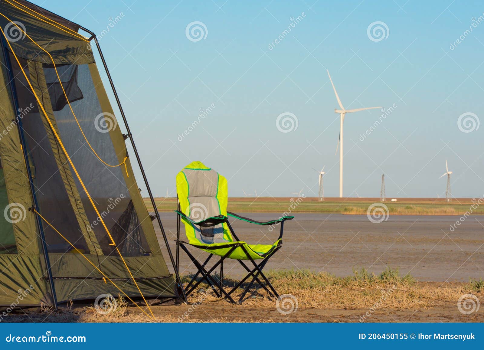 Camping Rest. Turbine of a Wind Power Generator on a Background of Blue ...