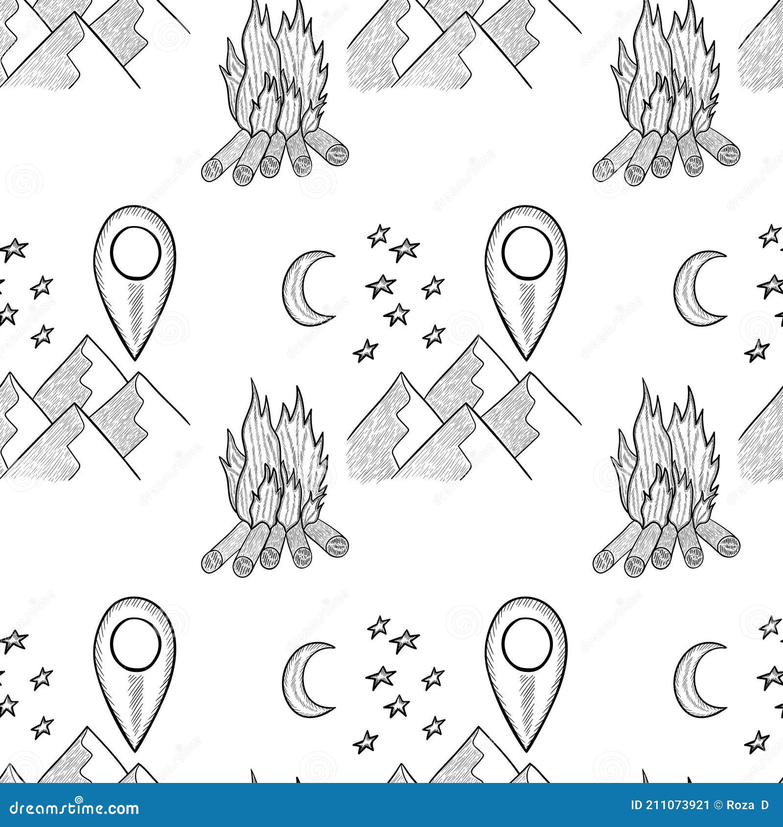 Camping seamless doodle stock vector. Illustration of adventure - 211073921