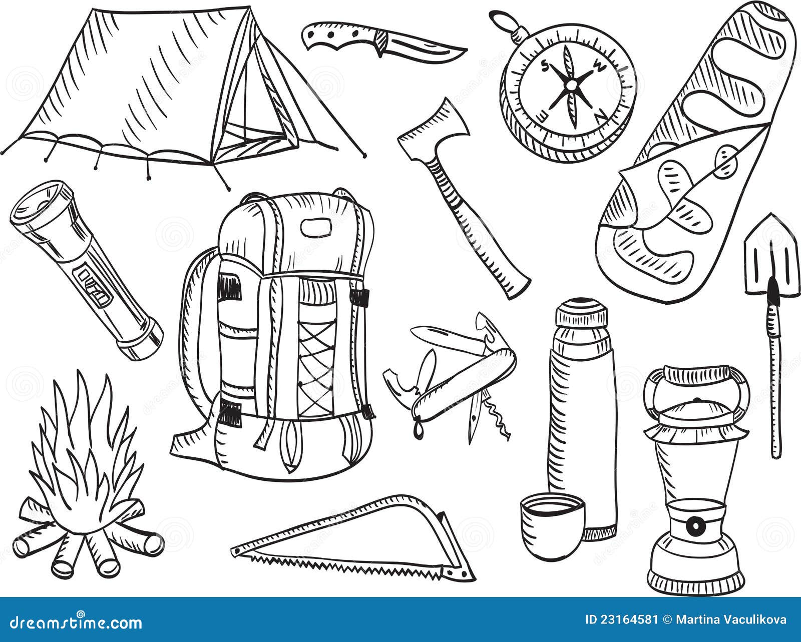 Camping set - sketch stock vector. Illustration of sketch - 23164581