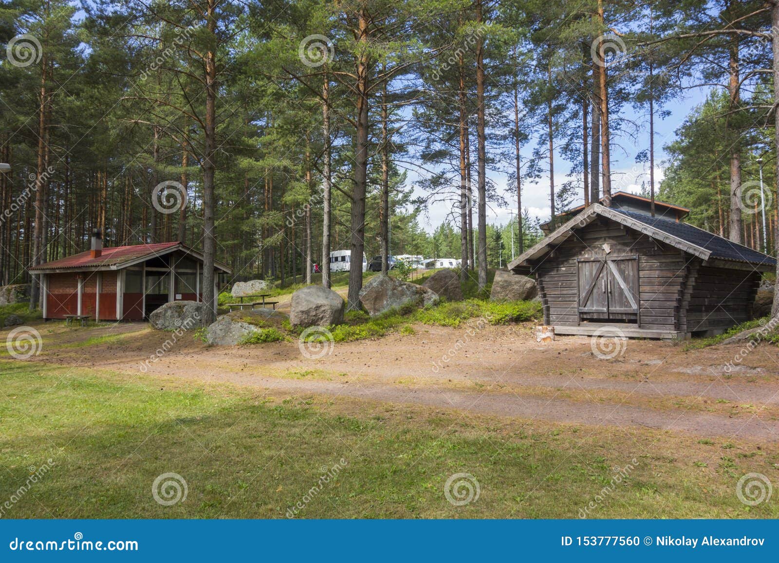 Camping site in forest stock photo. Image of nooning - 153777560