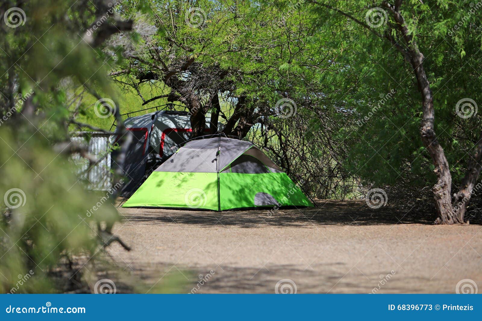 Camping Site: Tent in the Shade of Trees Stock Image - Image of ...