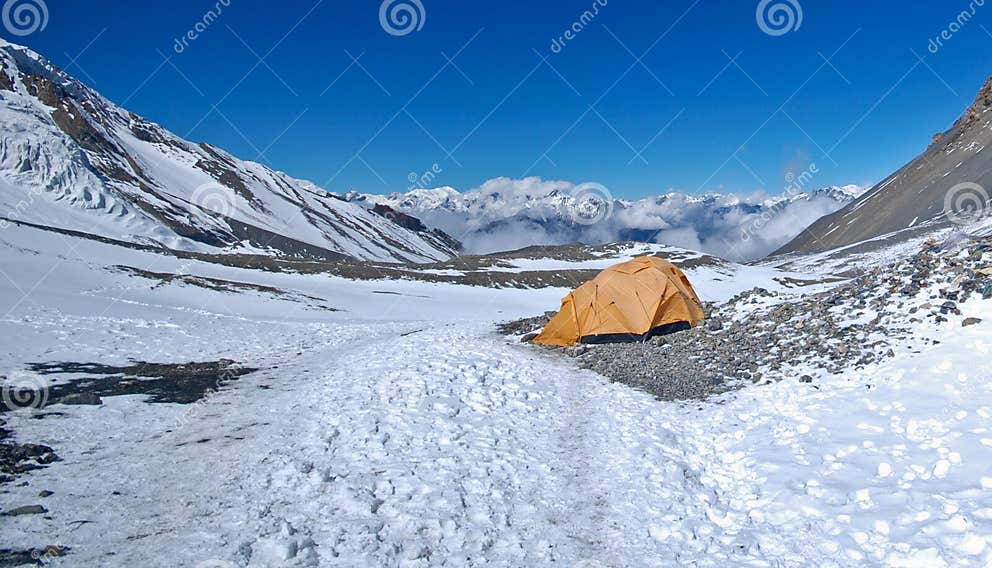 Camping in the snow stock photo. Image of outdoors, mountain - 23219054