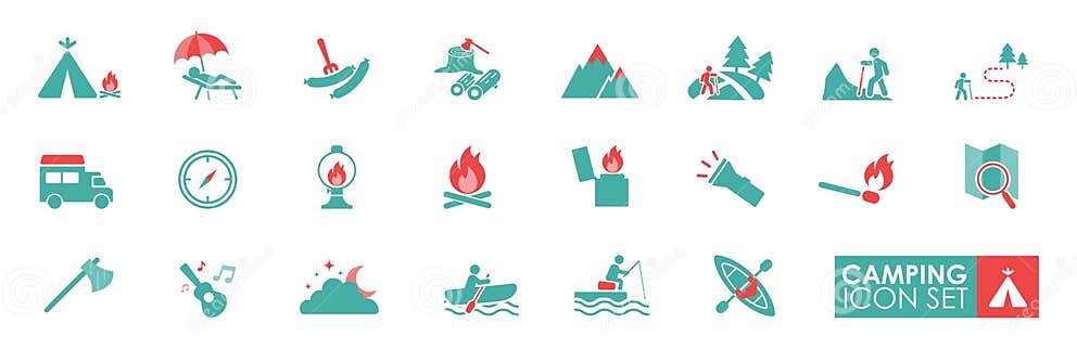 Camping Solid Icon Set, Simple Minimalist Vector Illustration Template ...