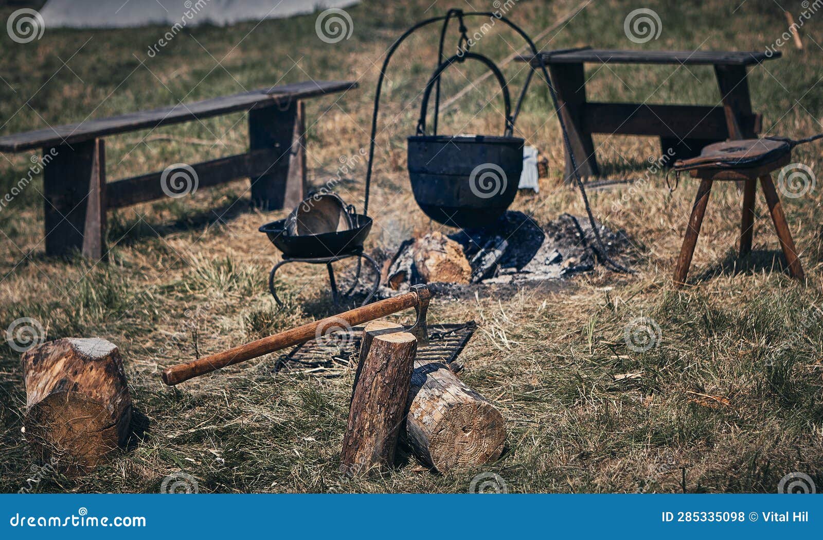 Camping. Soup in a Pot Over a Fire Stock Photo - Image of soup, food ...