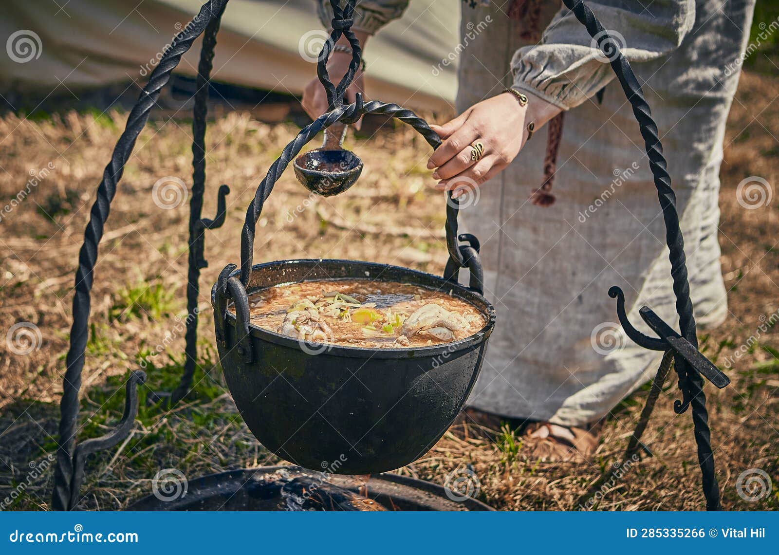 Camping. Soup in a Pot Over a Fire Stock Photo - Image of wood, nature ...