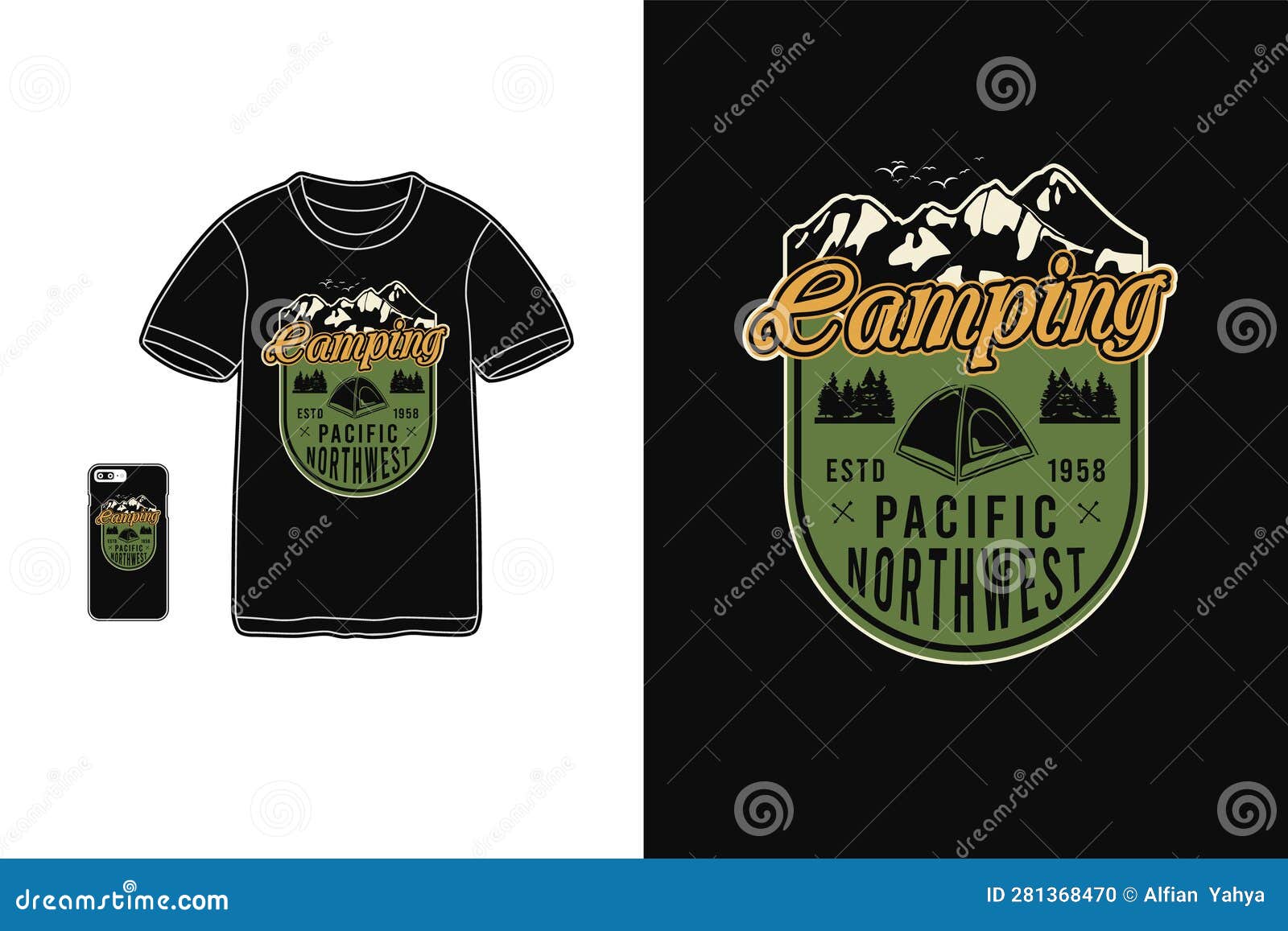Camping T Shirt Merchandise Silhouette Mockup Typography Stock Vector ...