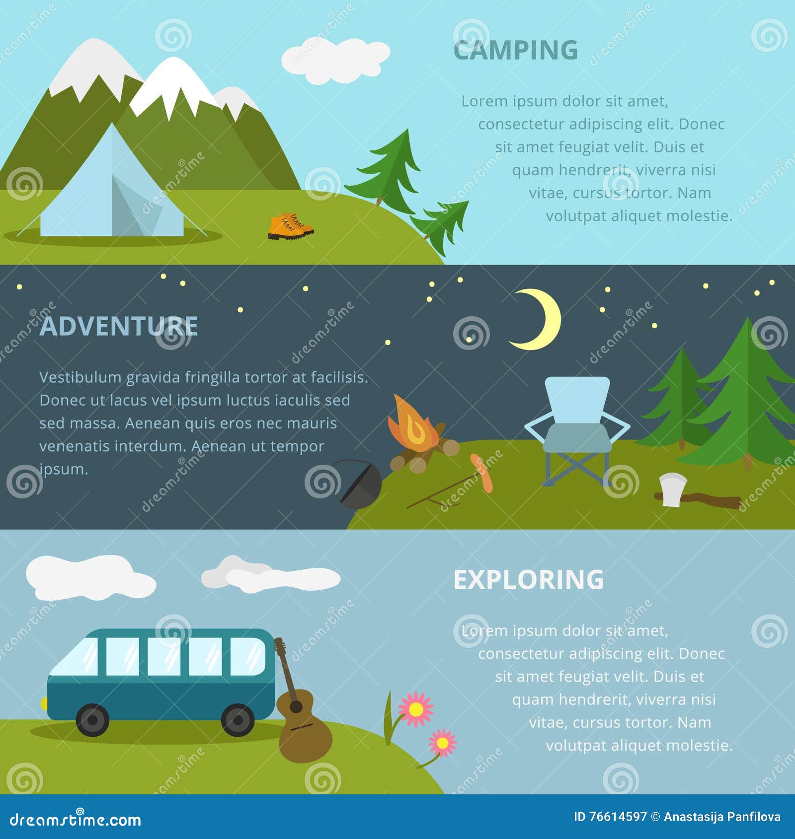 Set Of Camping Template. Vector. Flyer, Brochure, Banner, Poster Design ...